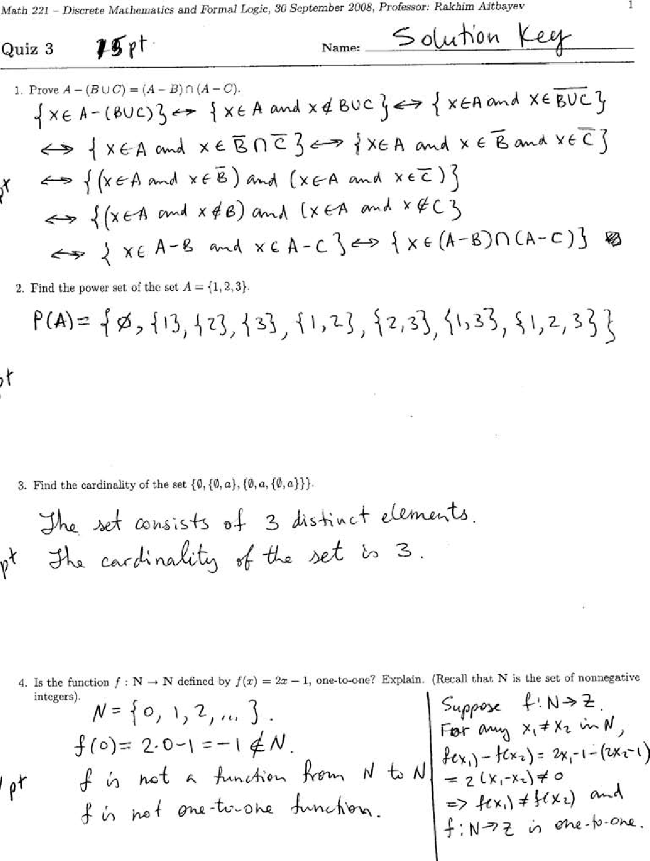 Formal Logic And Discrete Mathematics Quiz 3 With Resolution Math 221 Docsity