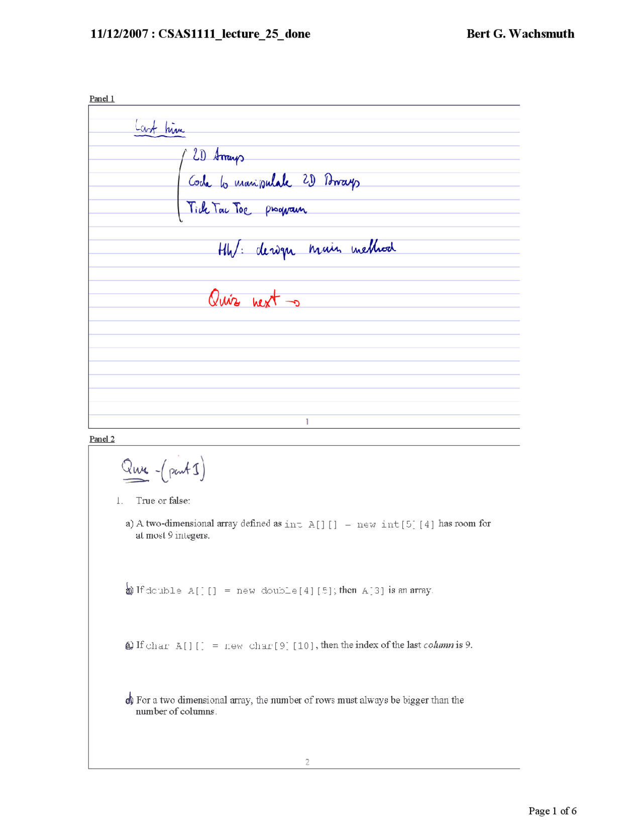 2D Array, Design Main Method for Tic Tac Toe - Lecture Notes | CSAS ...