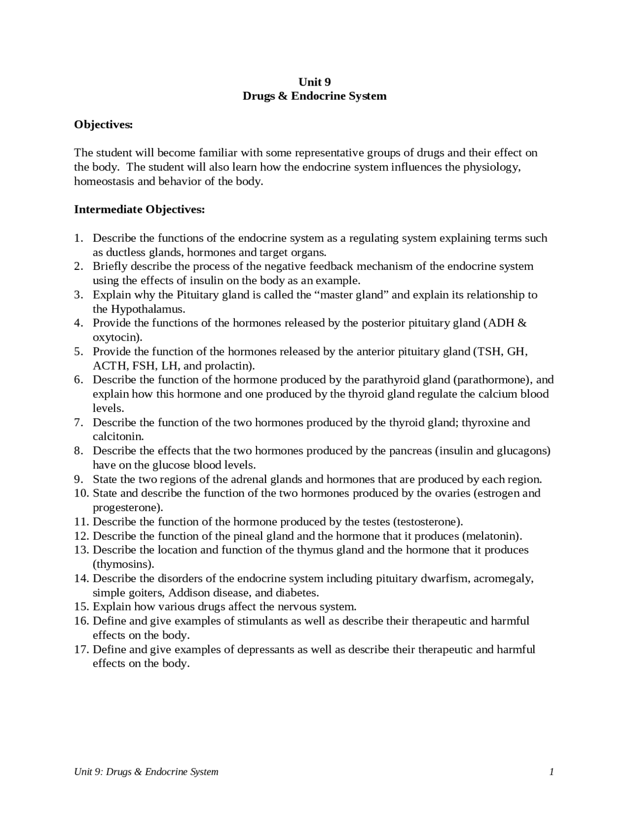 Notes on Drugs and Endocrine System - College Biology II | BIO 102 ...