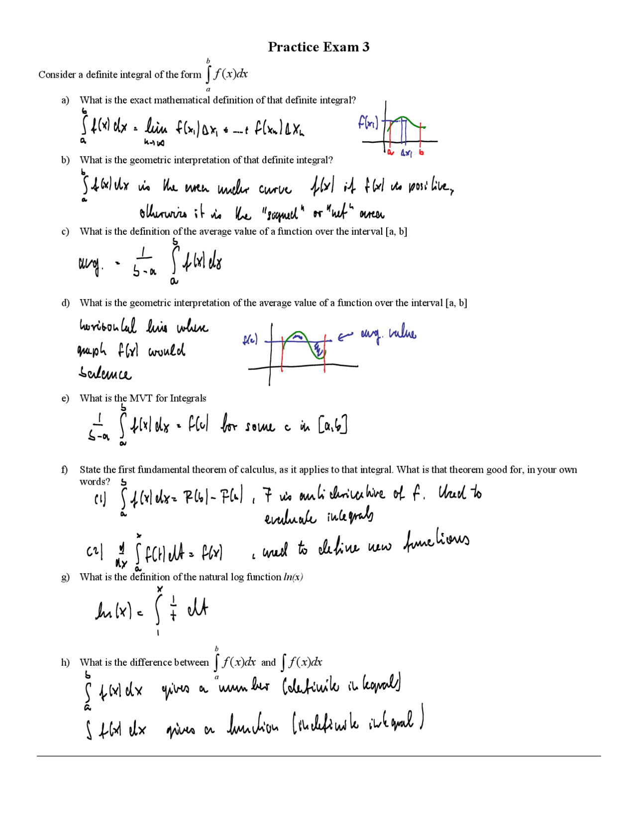 Solutions For Practice Exam 3 Honors Calculus I Math 1501 Docsity