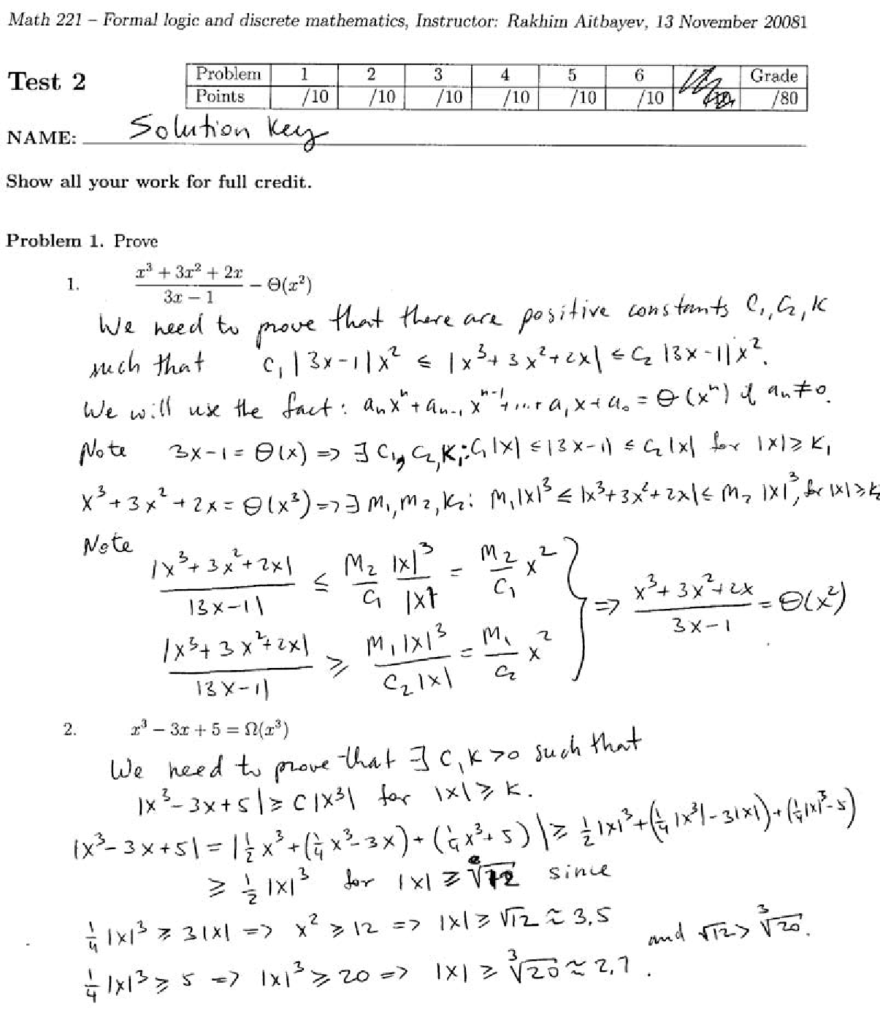 Test 2 Solution Key Formal Logic And Discrete Mathematics Math 221 Docsity