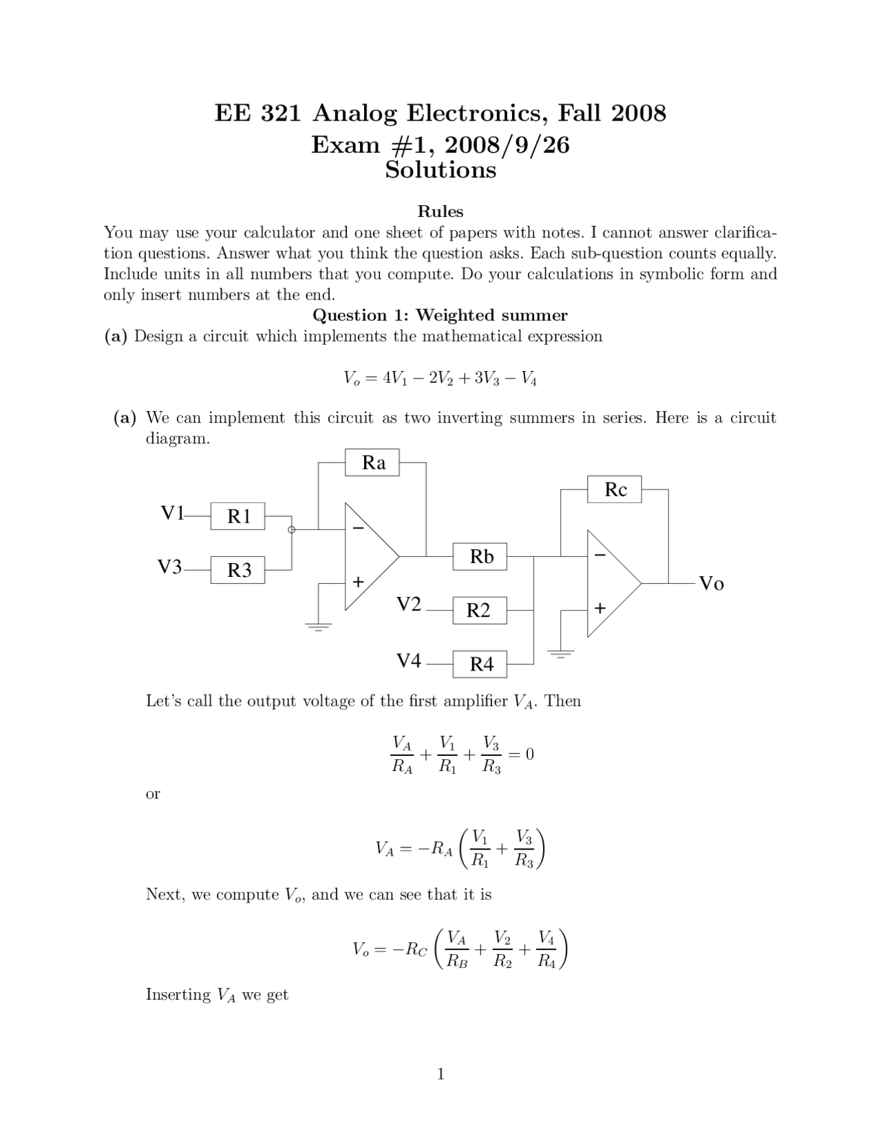 Exam With Solutions For Analog Electronics Ee 321 Docsity
