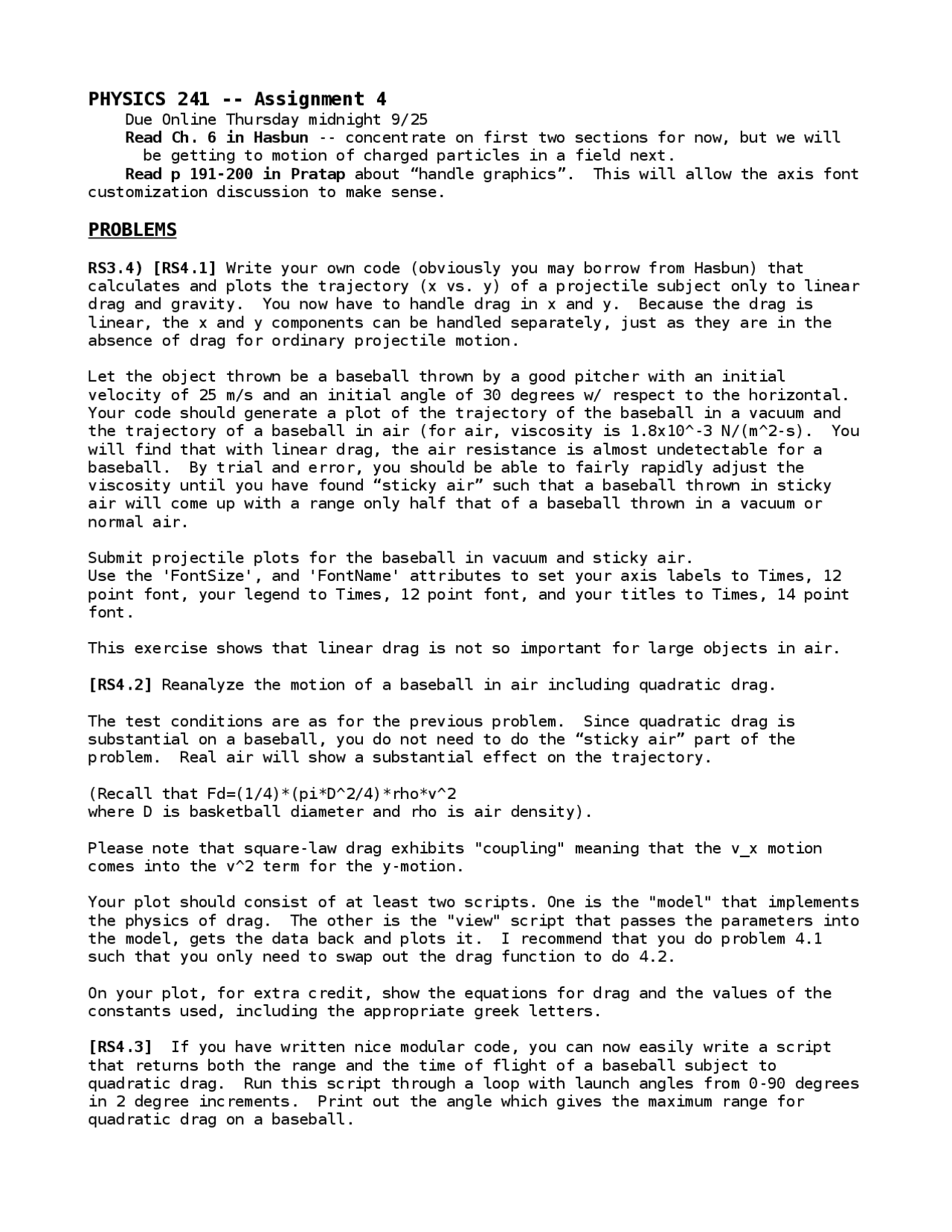 Assignment #4 - Computational Mechanics | PHYS 241 - Docsity