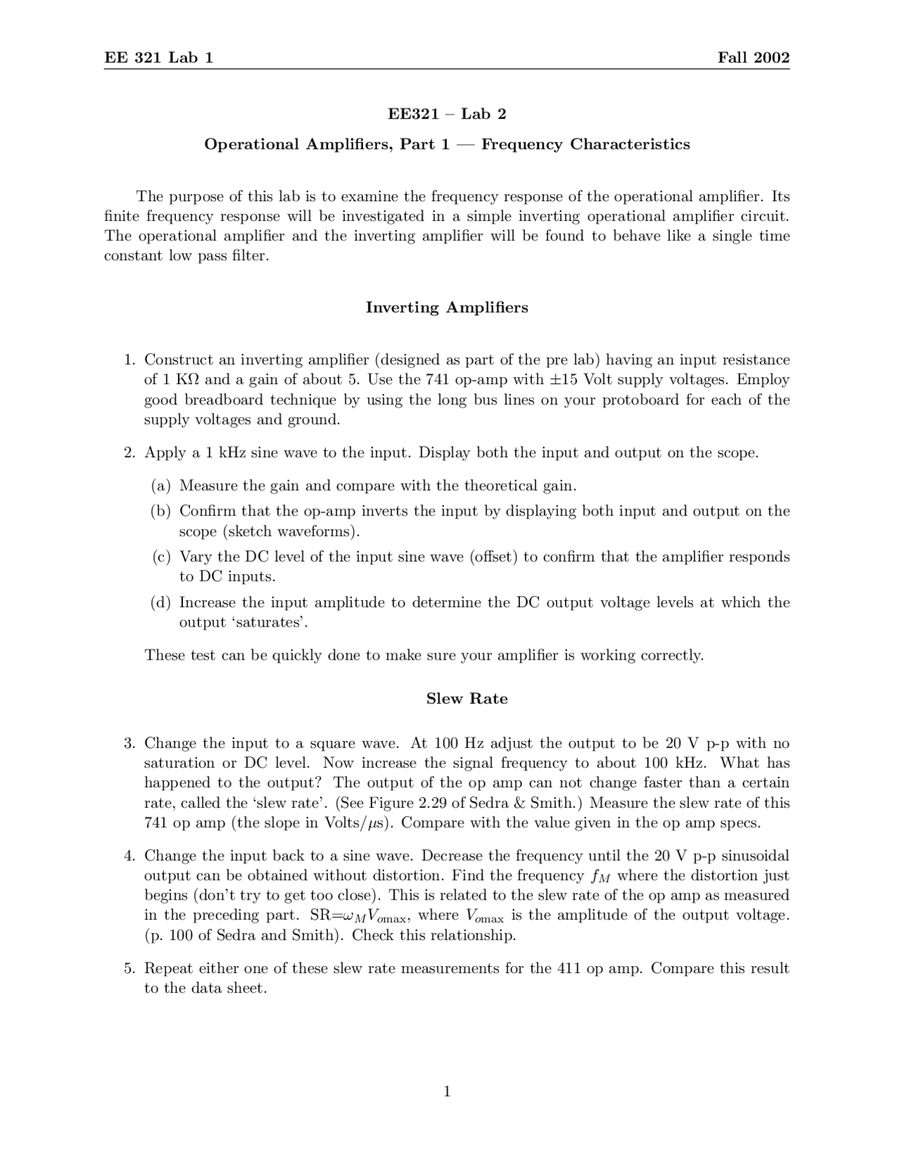 Operational Amplifiers, Part 1 - Frequency Characteristics - Lab #2 ...