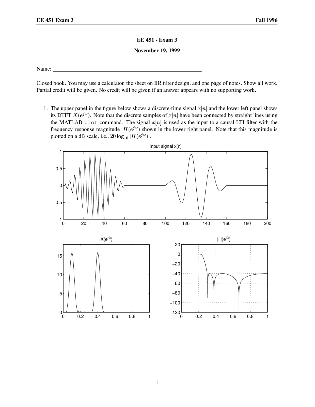 4 Questions for Old Exam 3 - Digital Signal Processing | EE 451 - Docsity