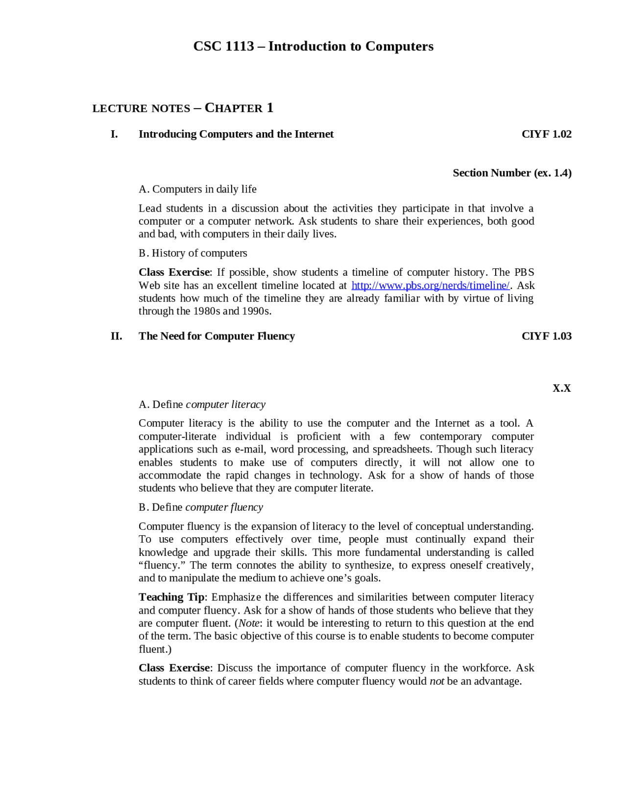 Introduction To Computer And Internet Lecture Notes Csc 1113 Docsity