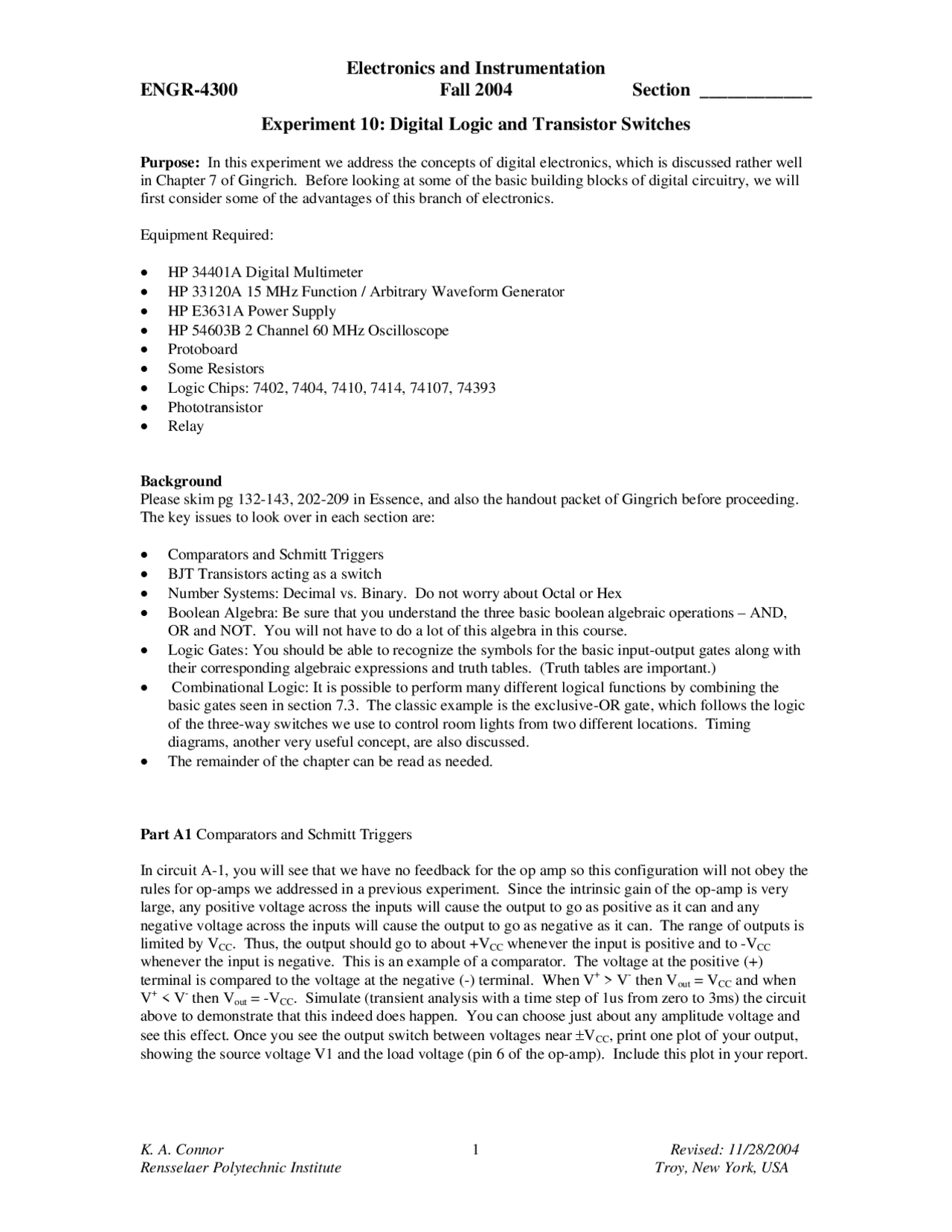 Digital Logic And Transistor Switches Lecture Notes Engr 4300 Docsity