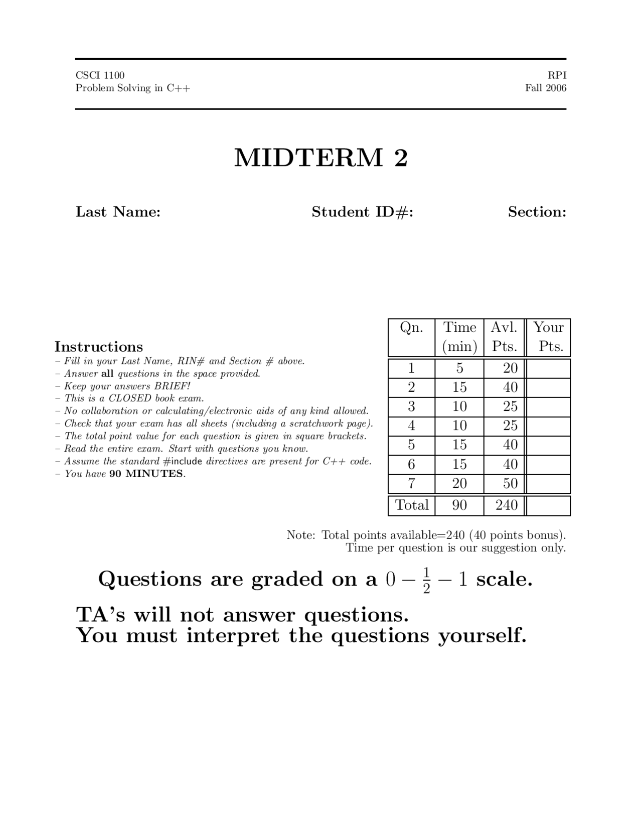 Midterm 2 Problem Solving Computer Science Csci 1100 Docsity