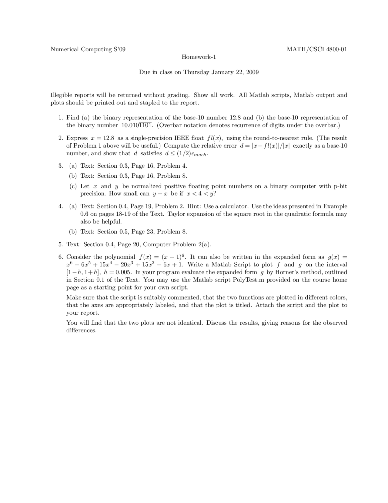 Practice Homework 1 Numerical Computing Csci 4800 Docsity