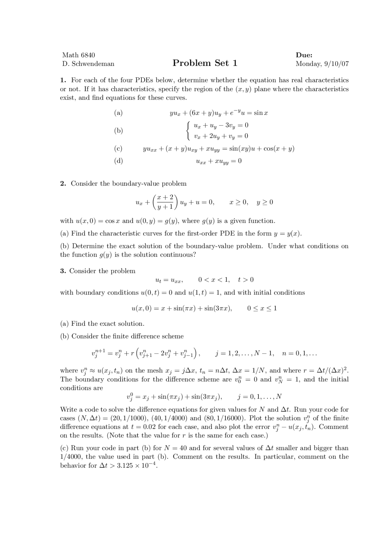 Numerical Solution Of Partial Differential Equations Problem Set 1 Math 6840 Docsity