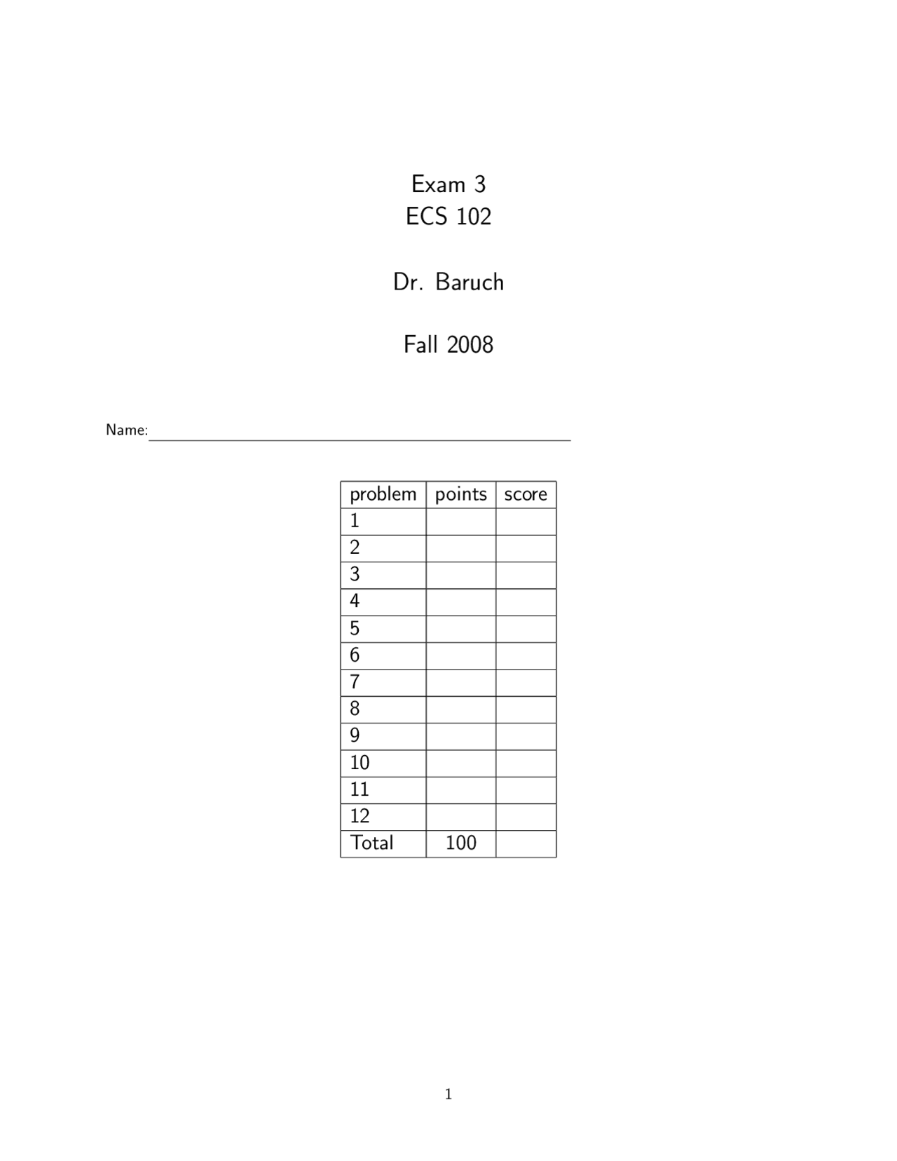 Exam For Introduction To Computing Fall 2008 Ecs 102 Docsity