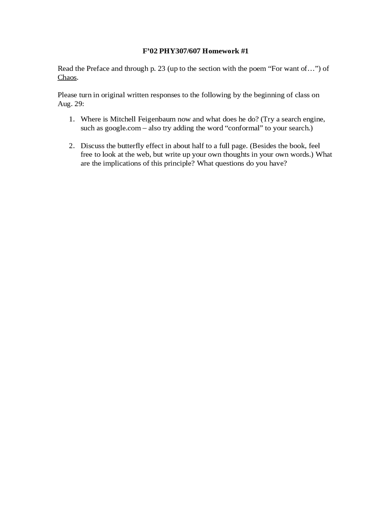 Homework 1 Problems Science And Computers I Phy 307 Docsity