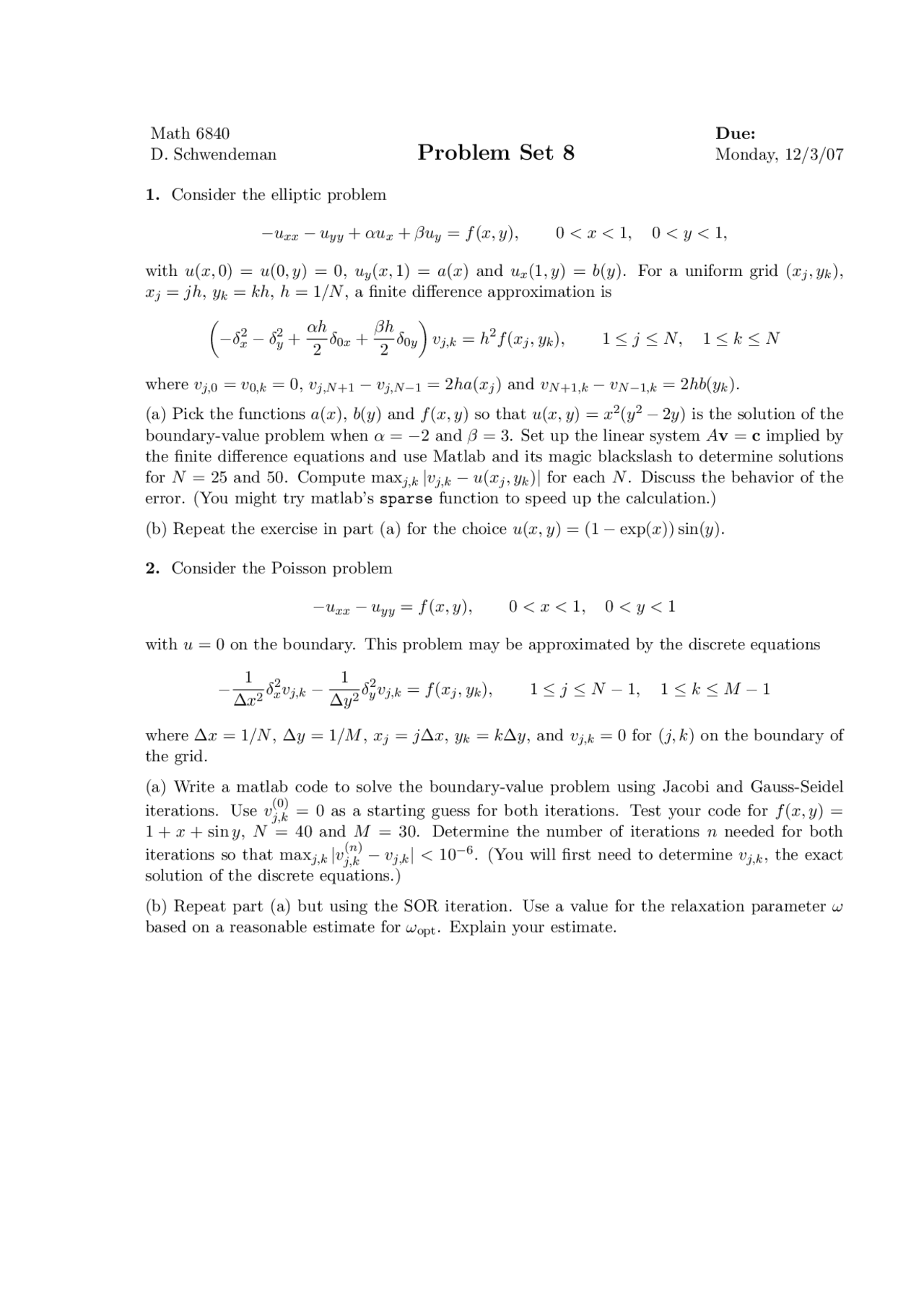 Numerical Solution Of Partial Differential Equations Problem Set 8