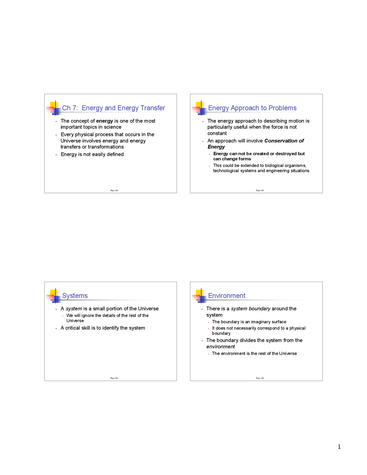 Lecture Slides on Energy and Energy Transfer - General Physics I | PHYS ...
