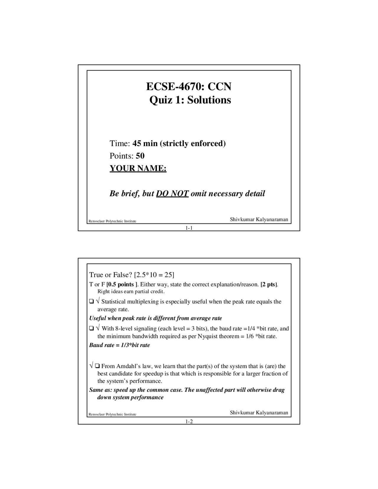 Quiz 1 Solutions Computer Communication Networks Ecse 4670 Docsity