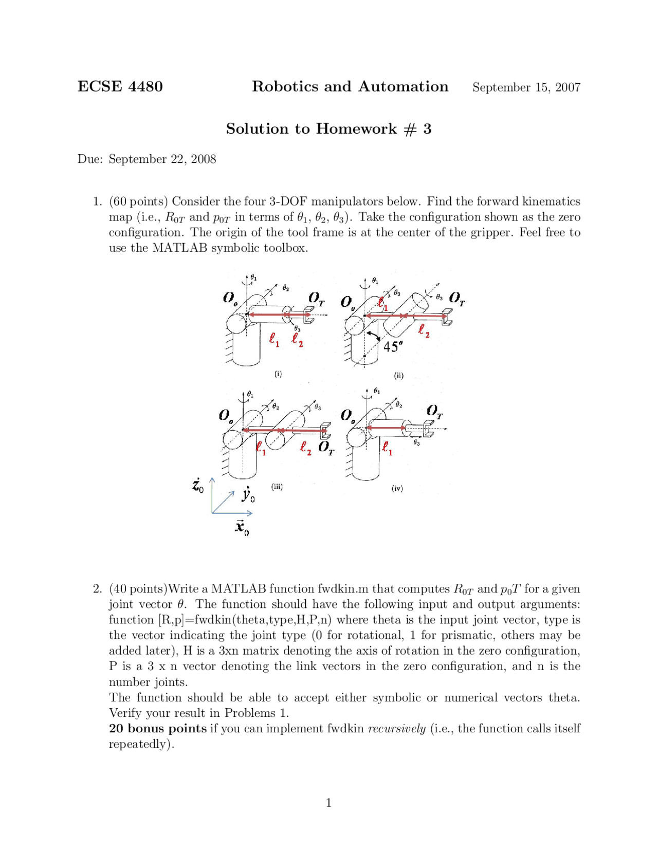 Homework 3 Solutions For Robotics And Automation Ecse 4480
