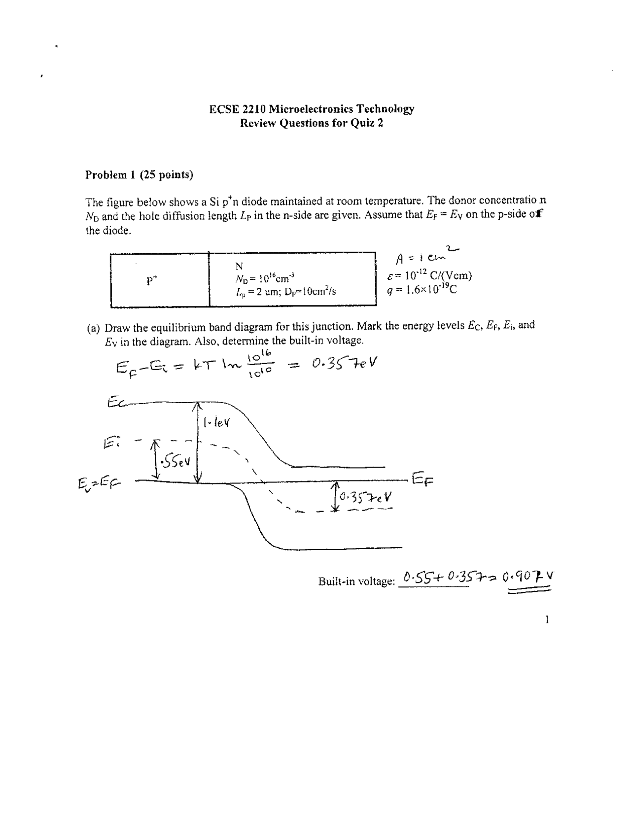 Review Problems For Quiz 2 With Solution Microelectronics Technology