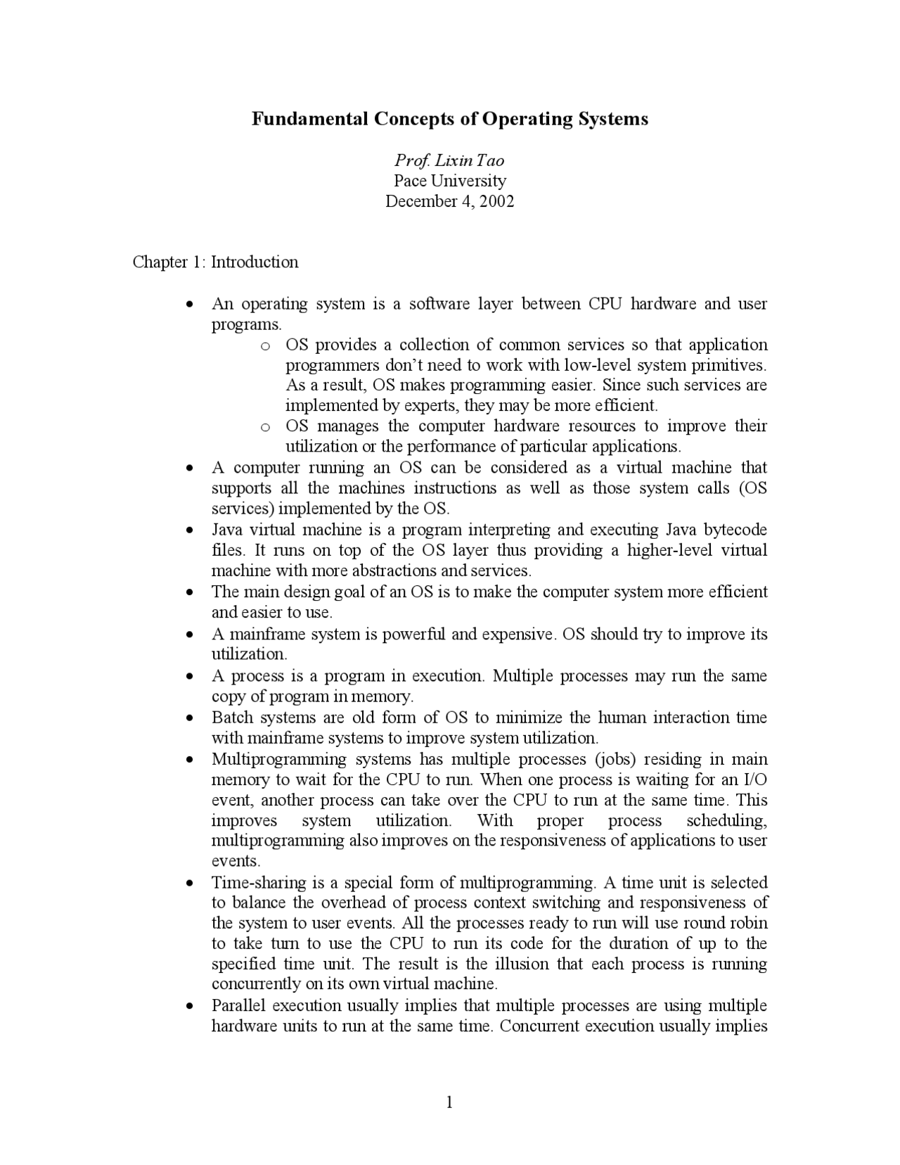 Introduction to Fundamentals Concepts of Operating Systems | CS 371 - Docsity