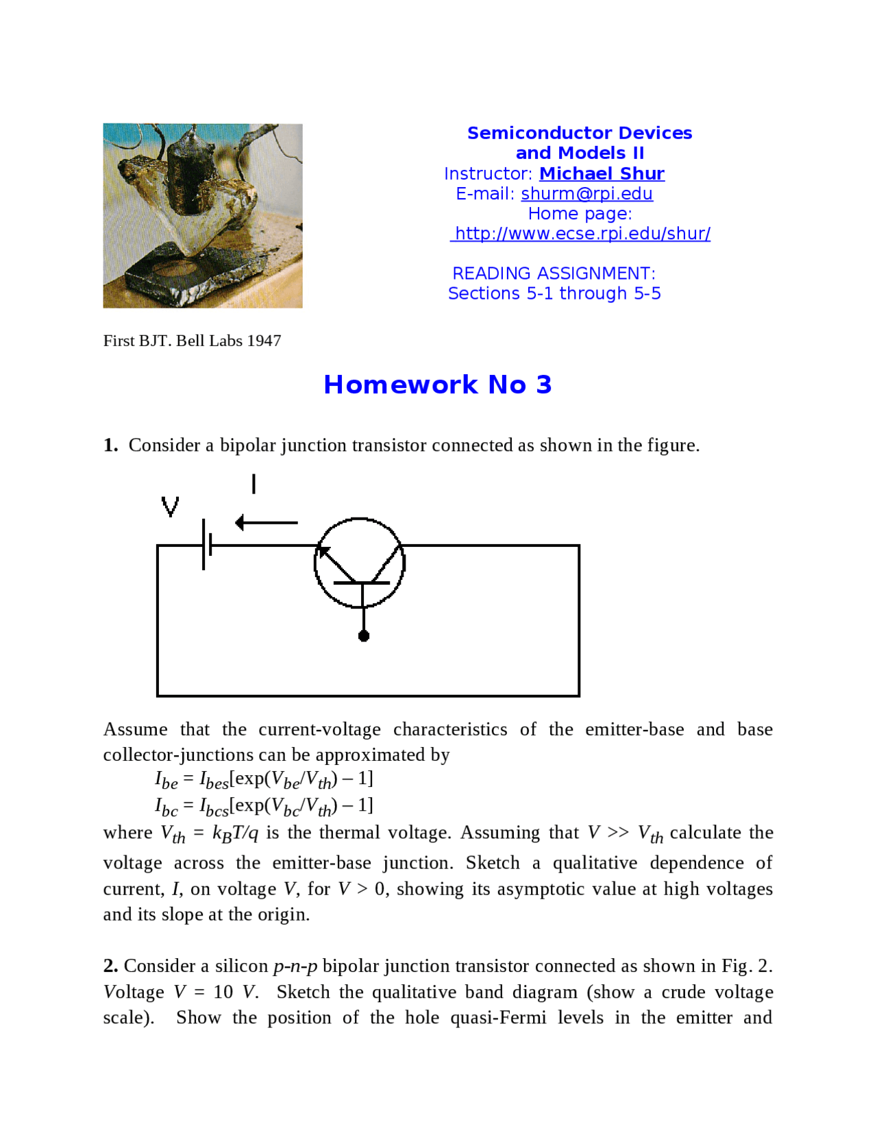 Semiconductor Devices And Models Ii Homework 3 Ecse 6290 Docsity