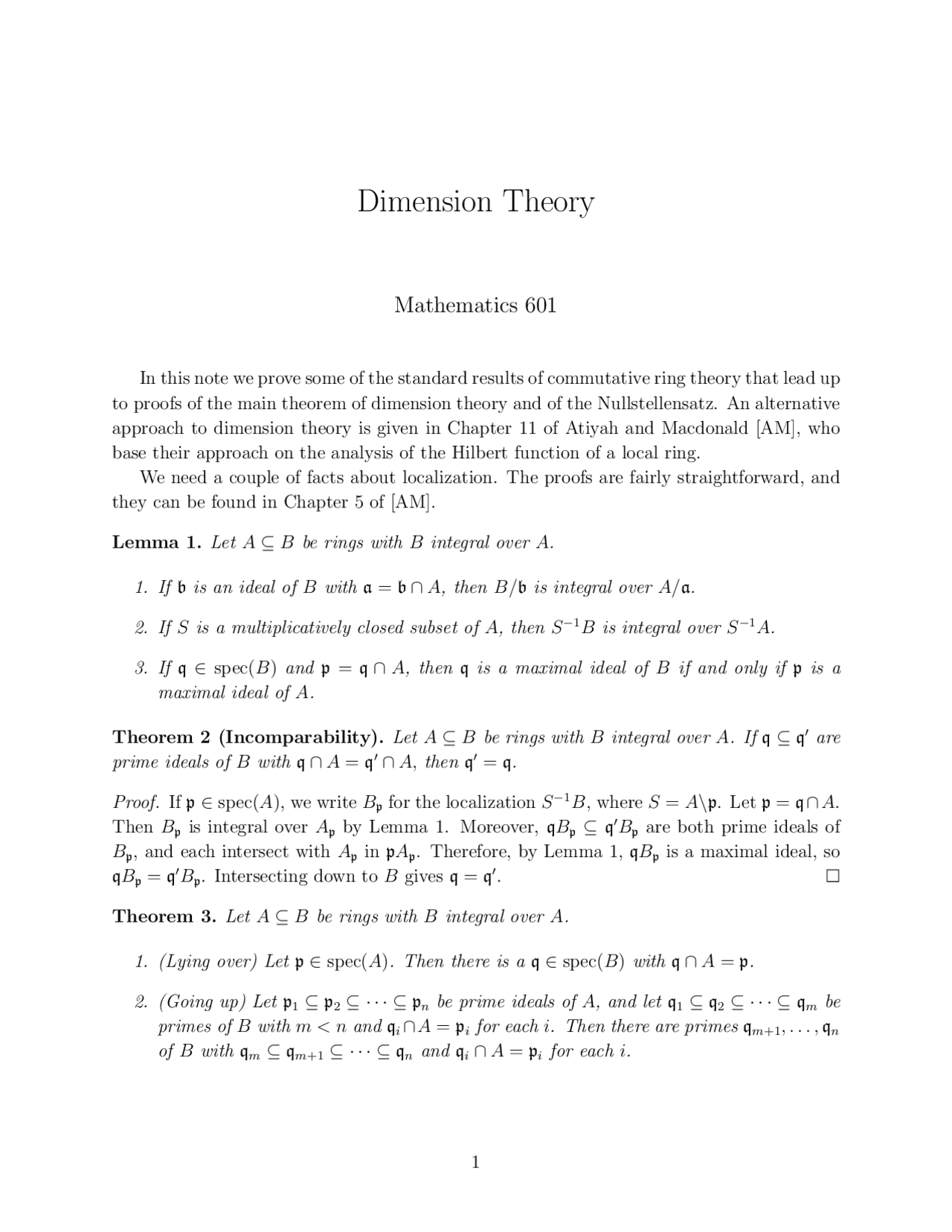 Lecture Notes on Dimension Theory - Modular Functions of one Variable ...