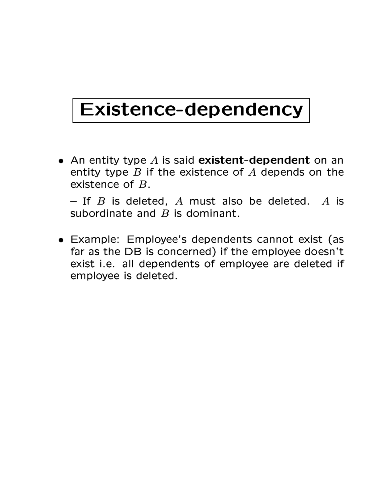 Existence Dependency Database Design Cs 387 Docsity