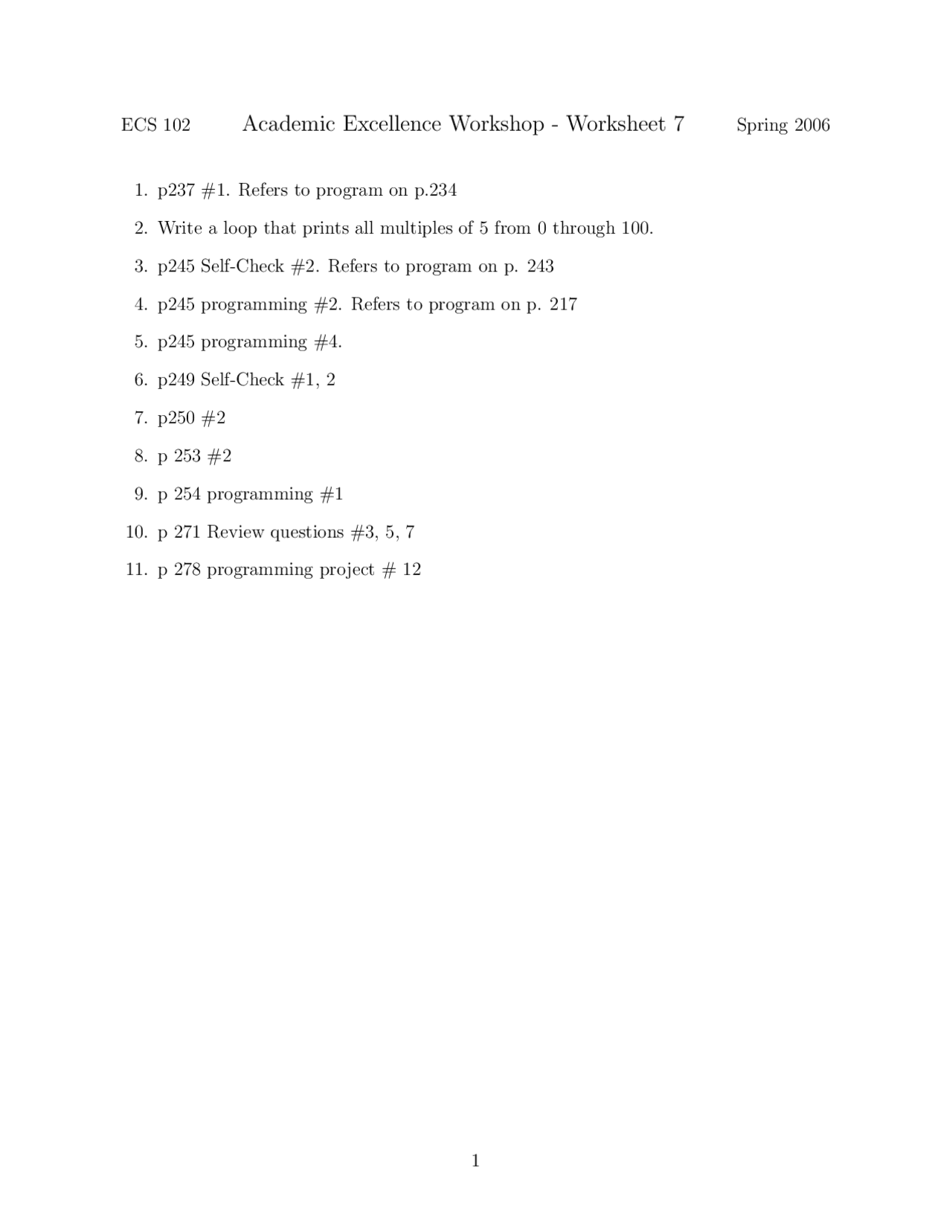Academic Excellence Workshop Worksheet Ecs 102 Docsity