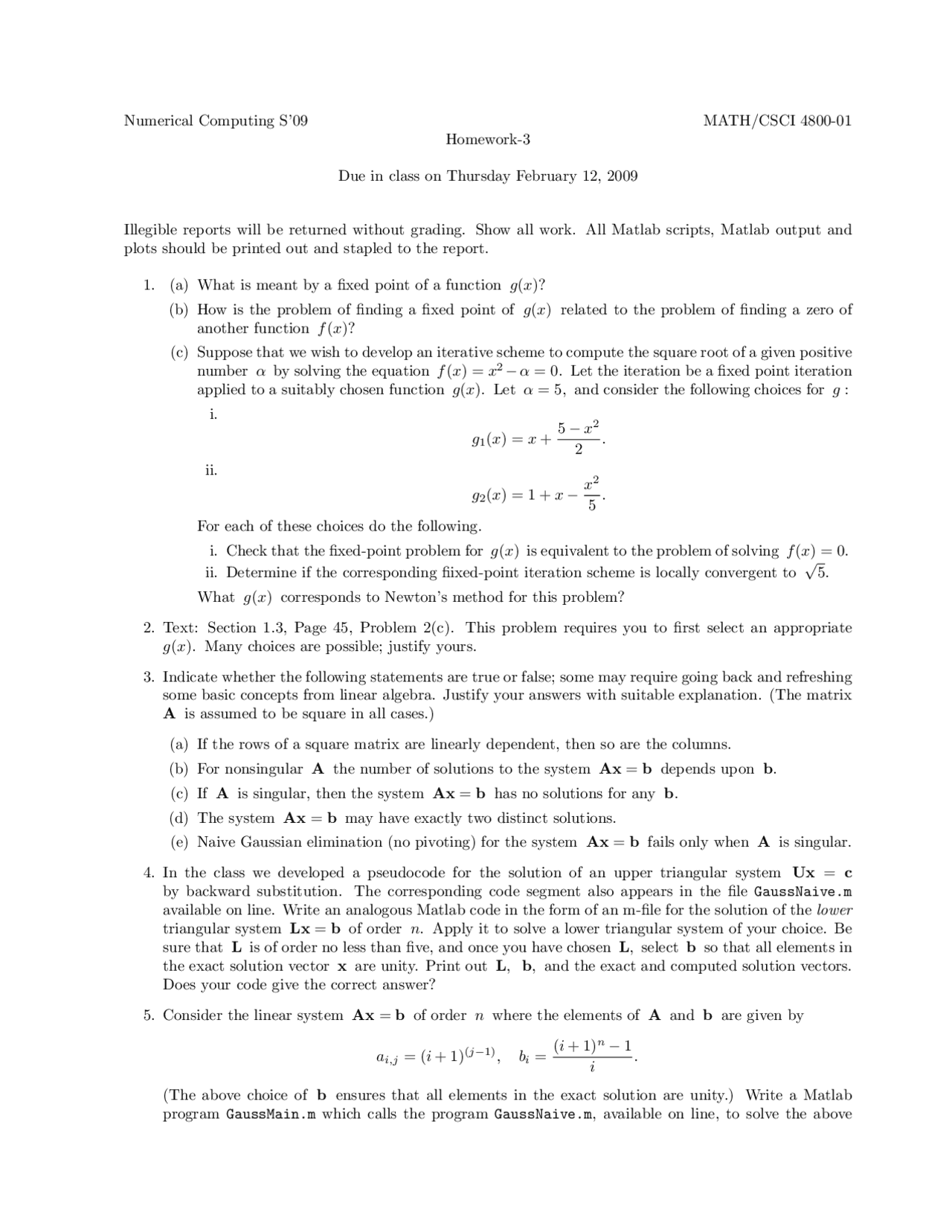 Homework 3 For Numerical Computing Csci 4800 Docsity 8158