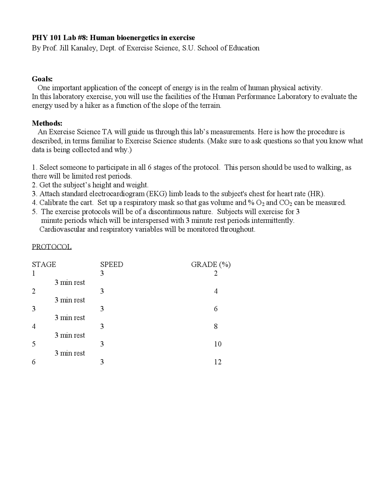 Lab 8 Human Bioenergetics In Exercise Phy 101 Docsity