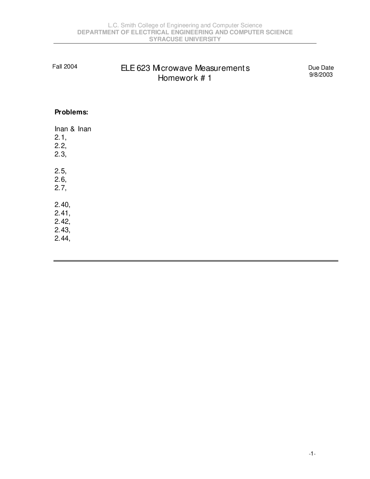 Problems On Microwave Measurements Homework Ele 623 Docsity