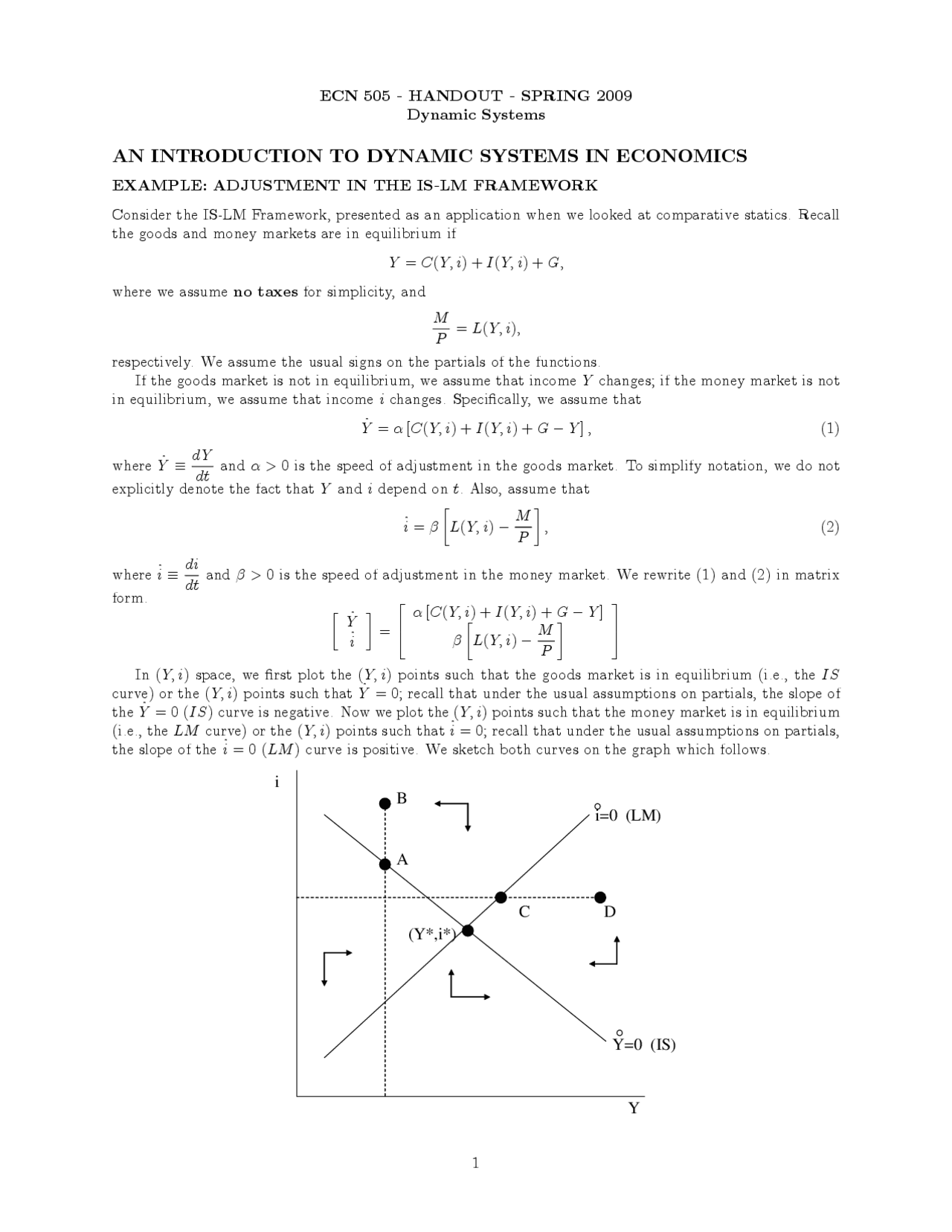 Introduction To Dynamic Systems In Economics Handout Ecn 505 Docsity
