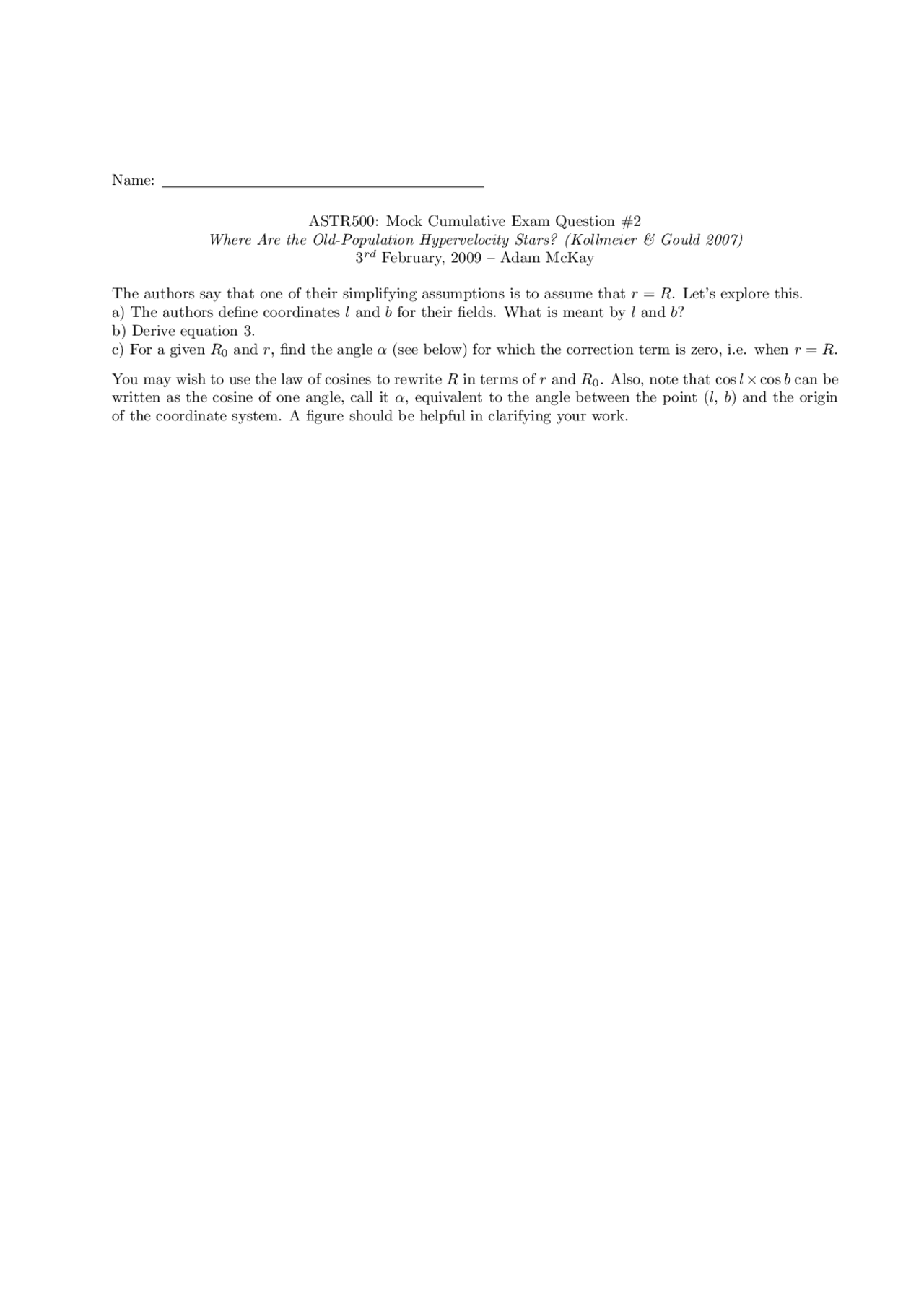 Practice Examination 2 Questions Seminar Astr 500 Docsity