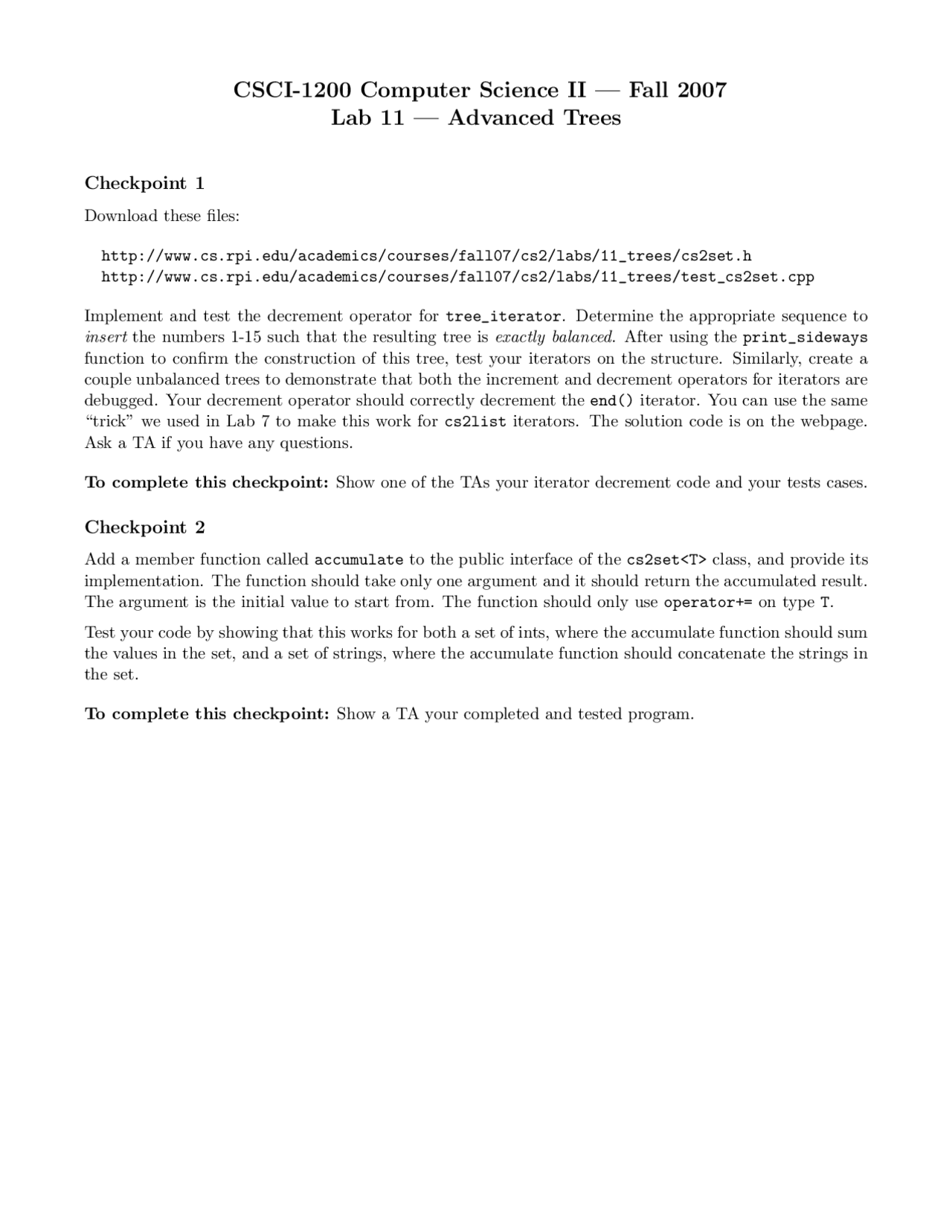 Lab 11 Advanced Trees Data Structures Csci 1200 Docsity
