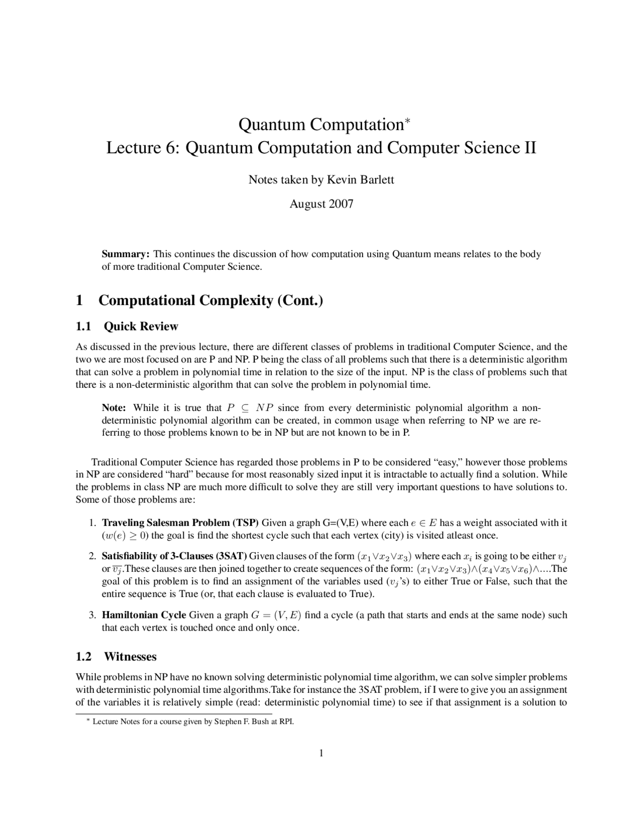 Quantum Computation Lecture 6 Np Completeness And Computational