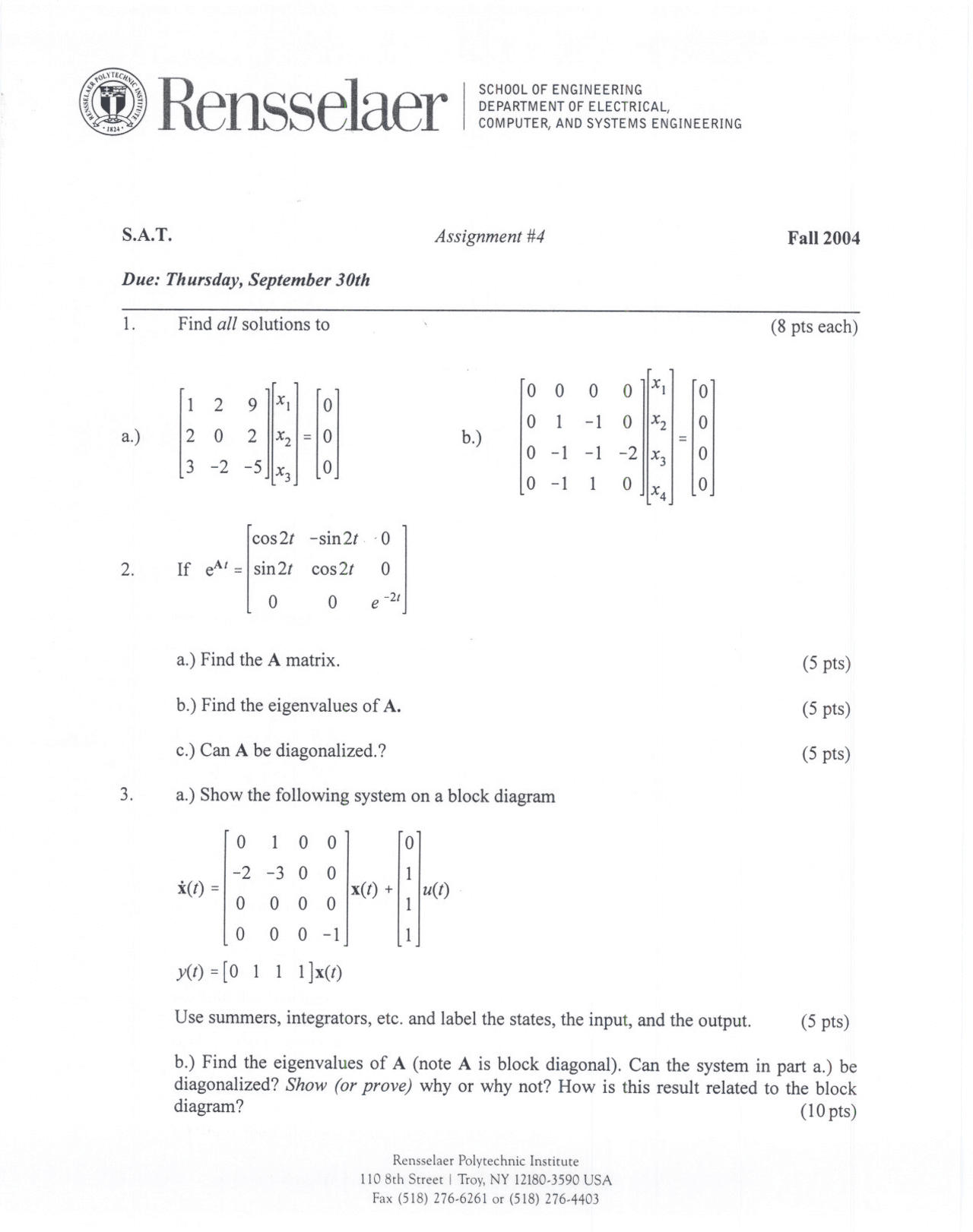 Homework Iv Questions Systems Analysis Techniques Ecse 6400 Docsity