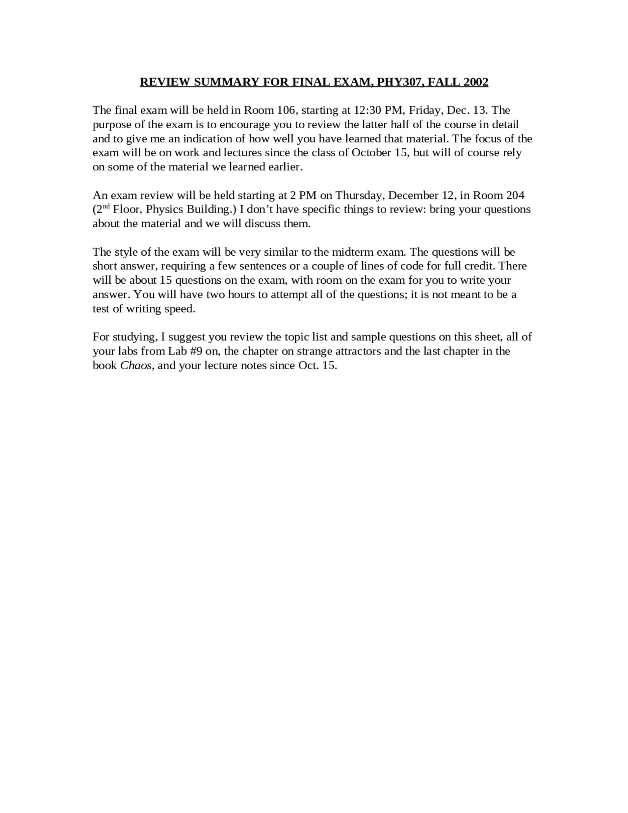 Review Summary For Final Exam Science And Computers I Phy 307 Docsity