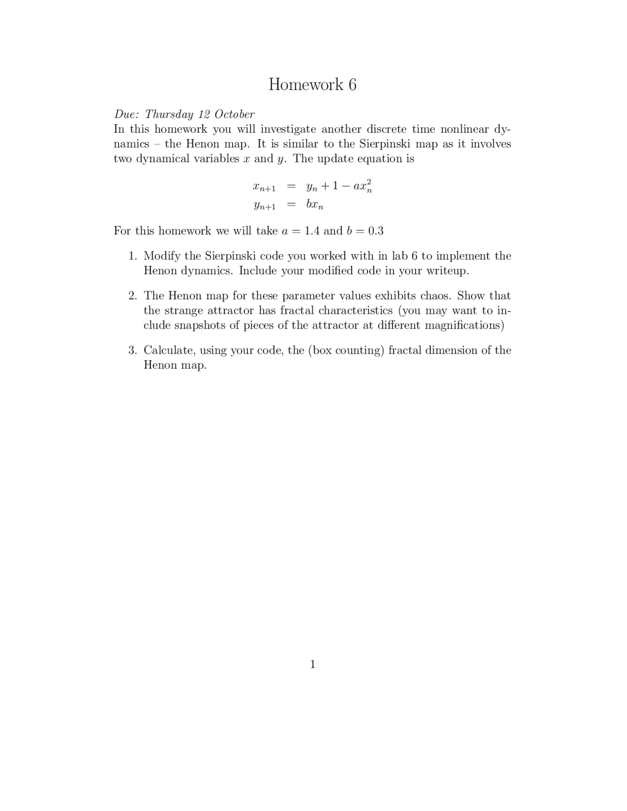 Assignment 6 Problems Science And Computers I Phy 307 Docsity