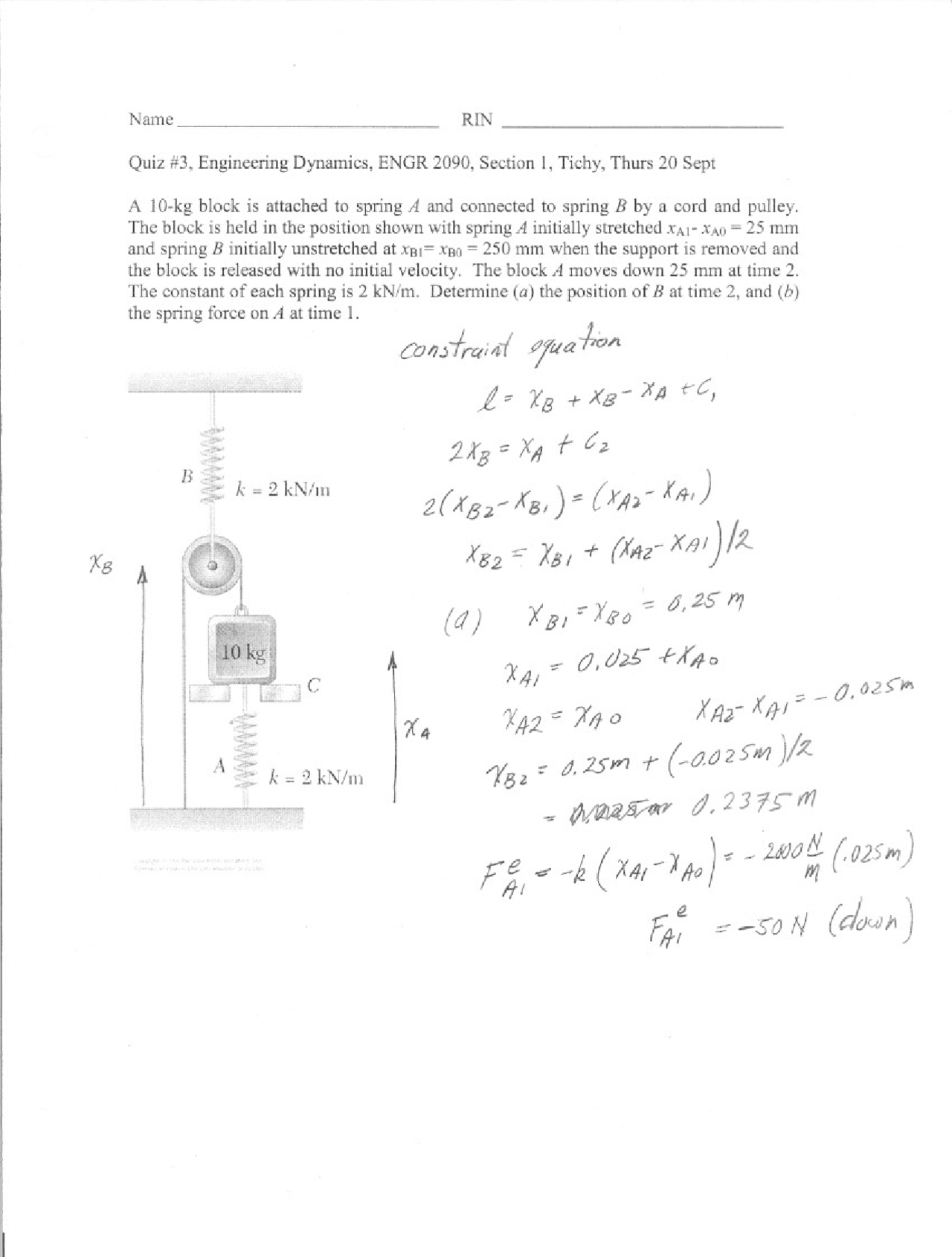 Quiz 3 With Answers Engineering Dynamics Engr 2090 Docsity