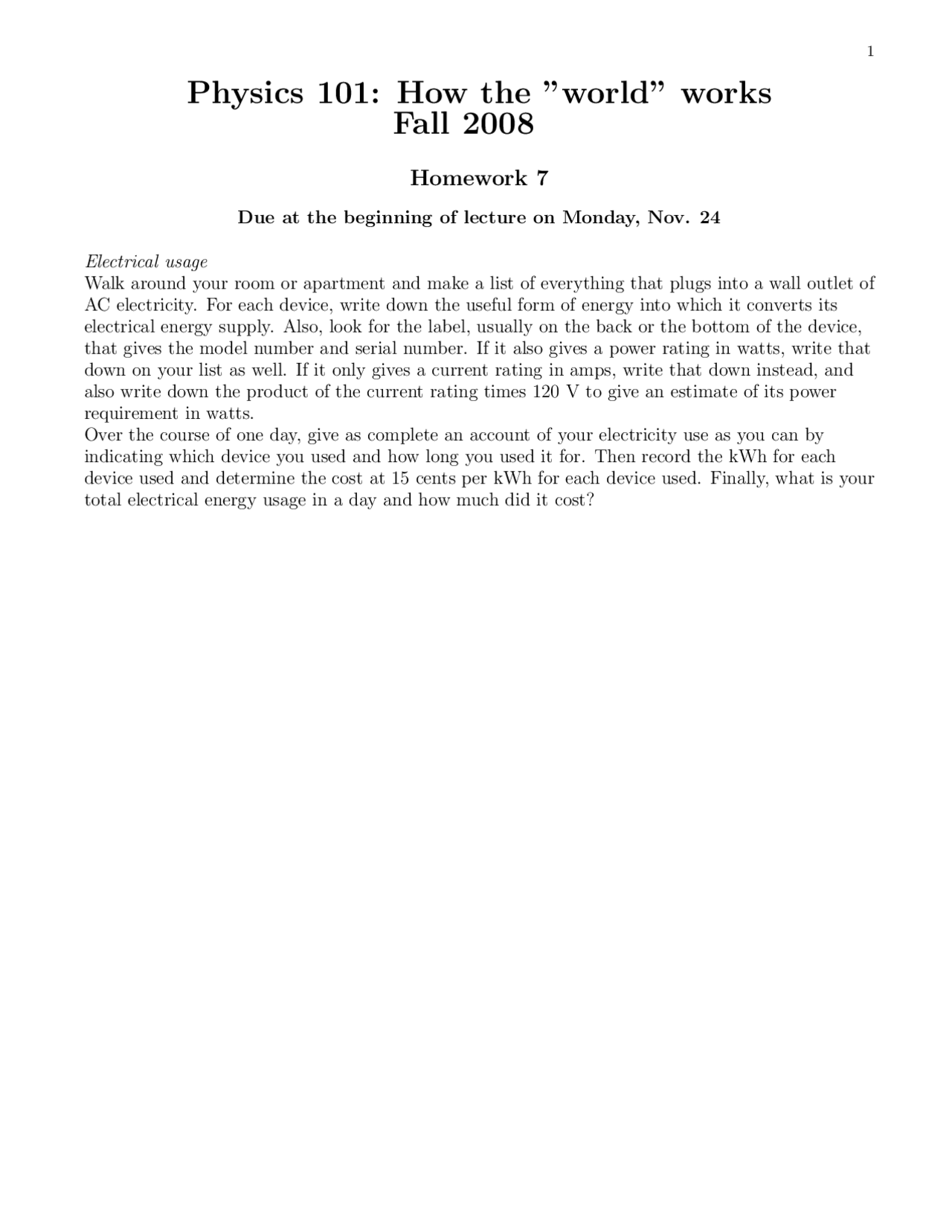Homework 7 For Electrical Usage Major Concepts Of Physics I Phy 101