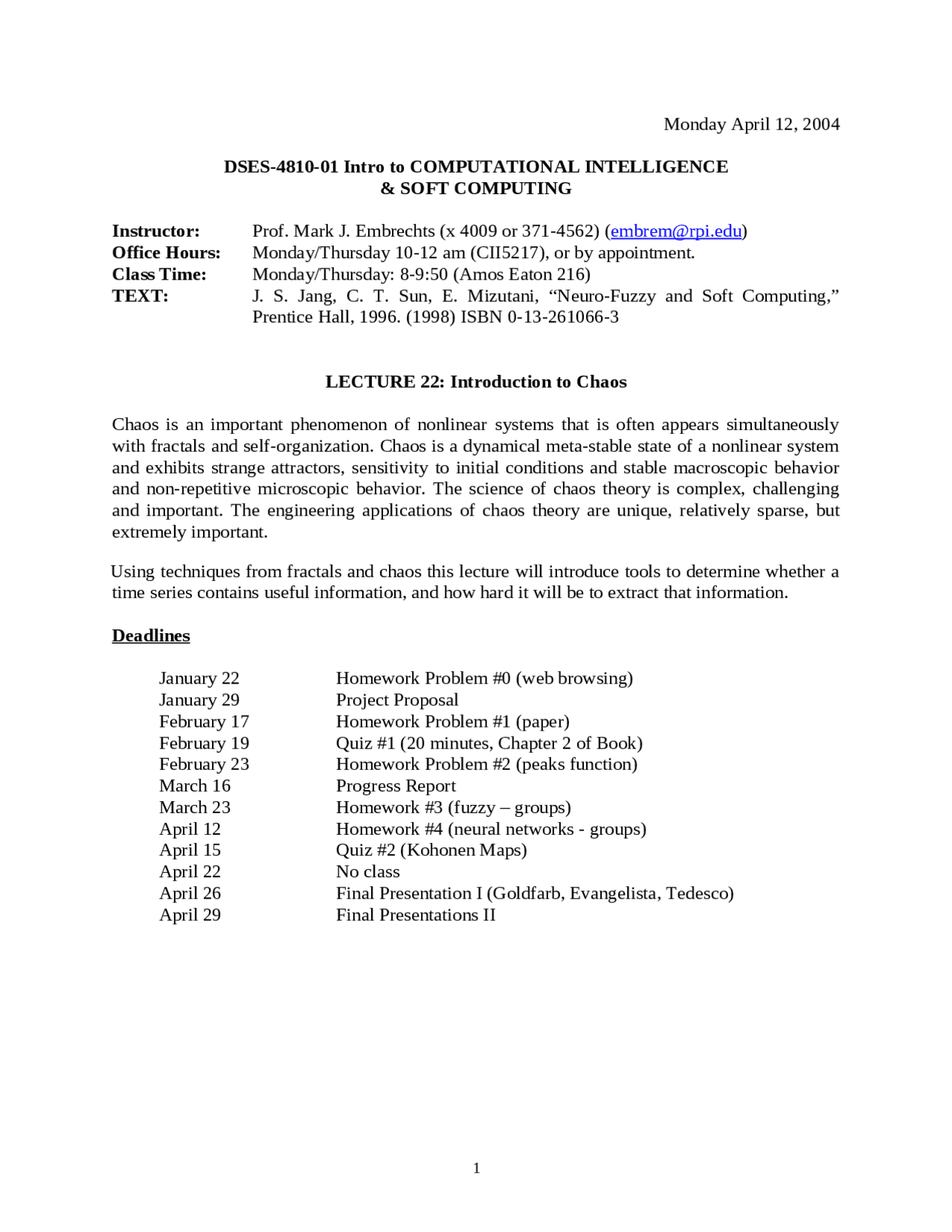 Introduction To Chaos Homework 3 Dses 4810 Docsity
