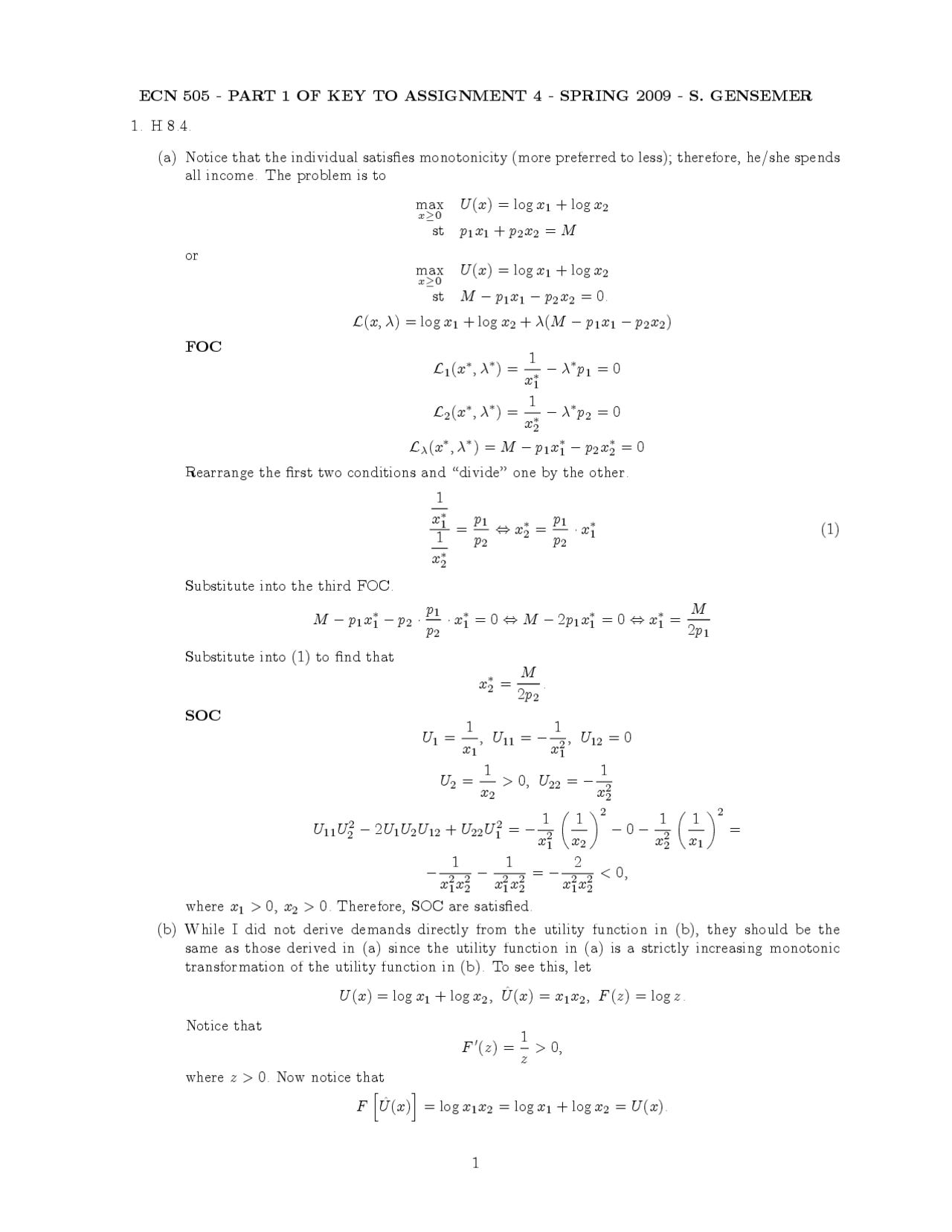 4 Questions With Answers Mathematical Economics Assignment Ecn