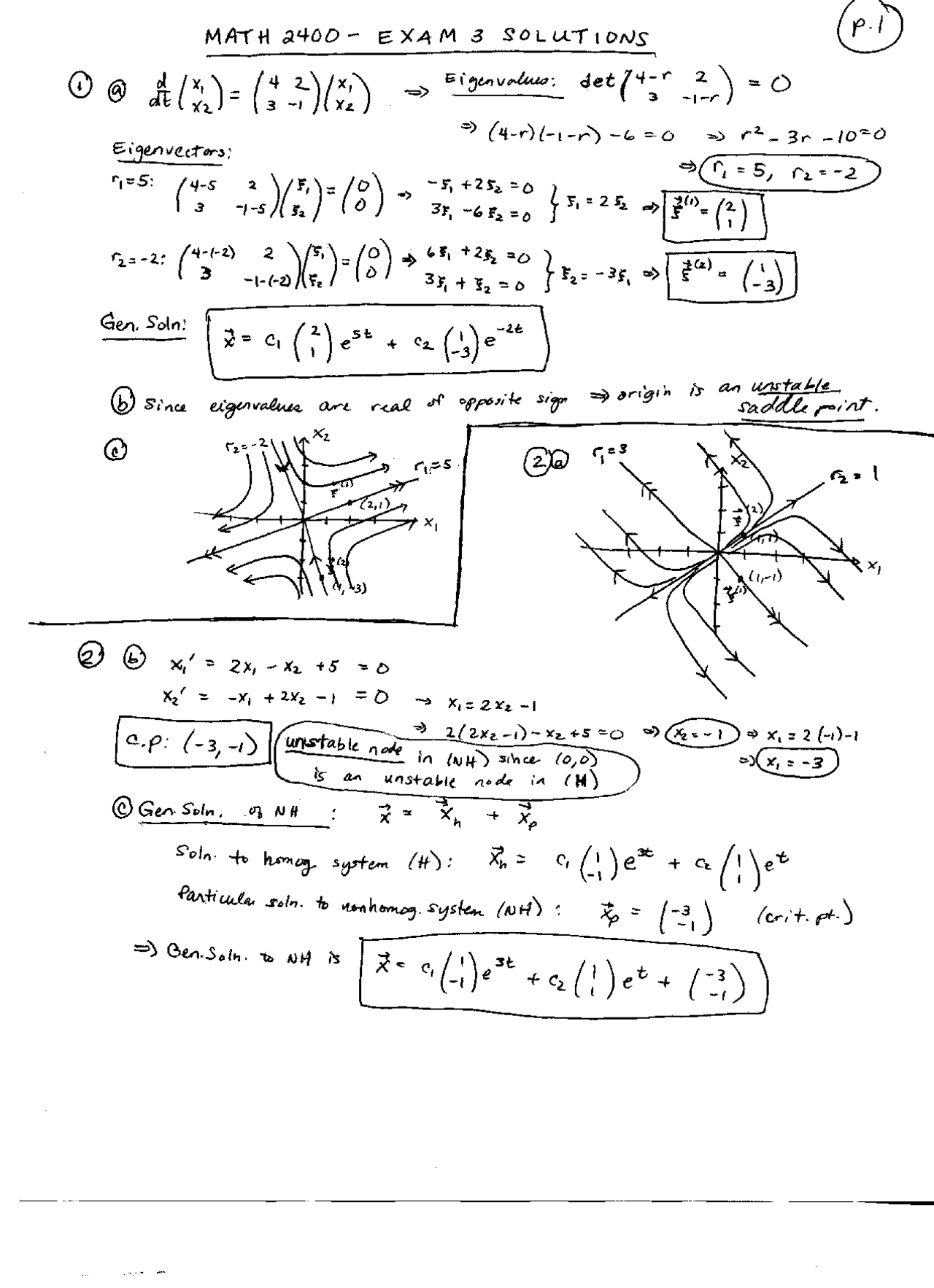 Old Exam 3 with Solutions - Introduction to Differential Equations | MATH 2400 - Docsity
