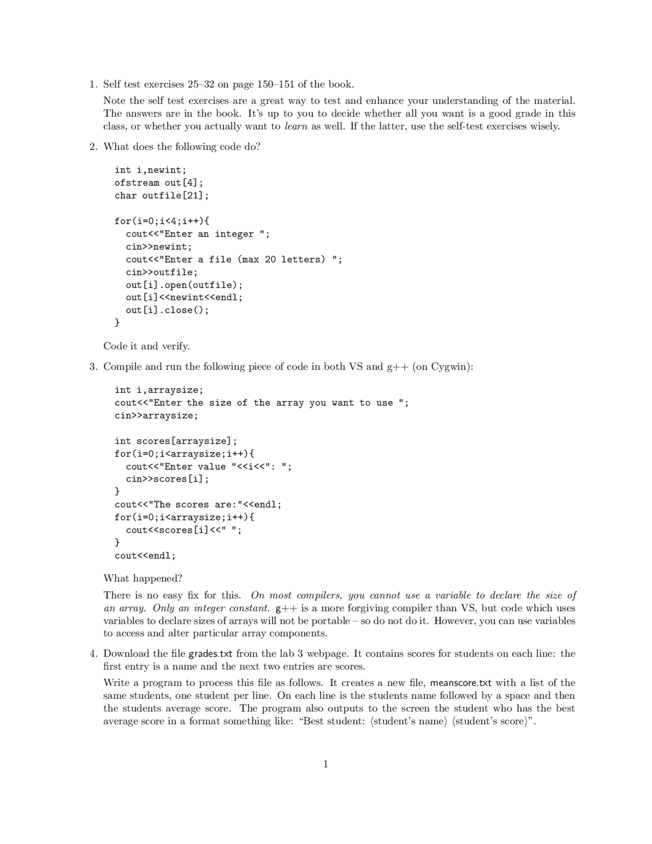 Self Test Exercises and Coding Practice | Lab Reports Computer Science ...