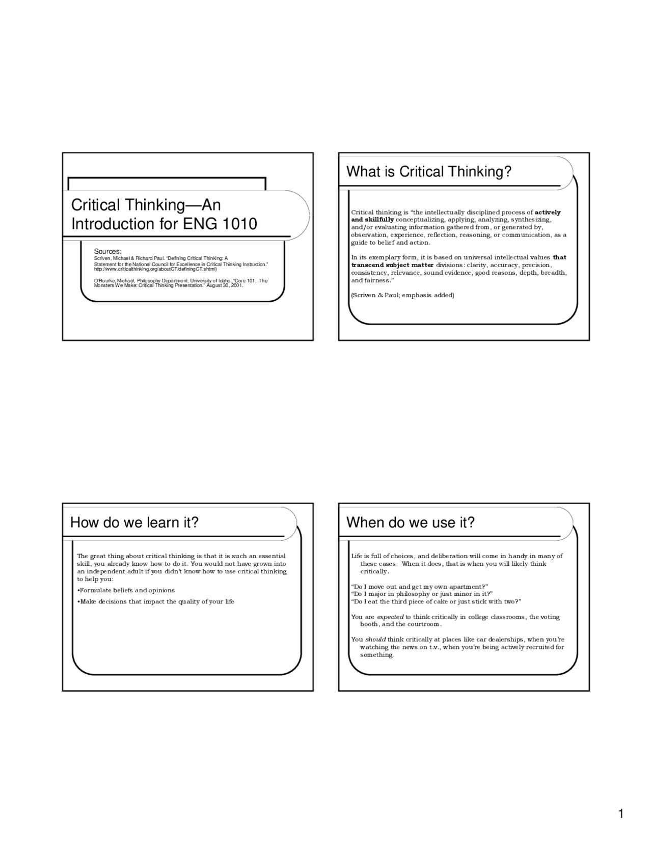 Critical Thinking Lecture Slides Eng 1010 Docsity