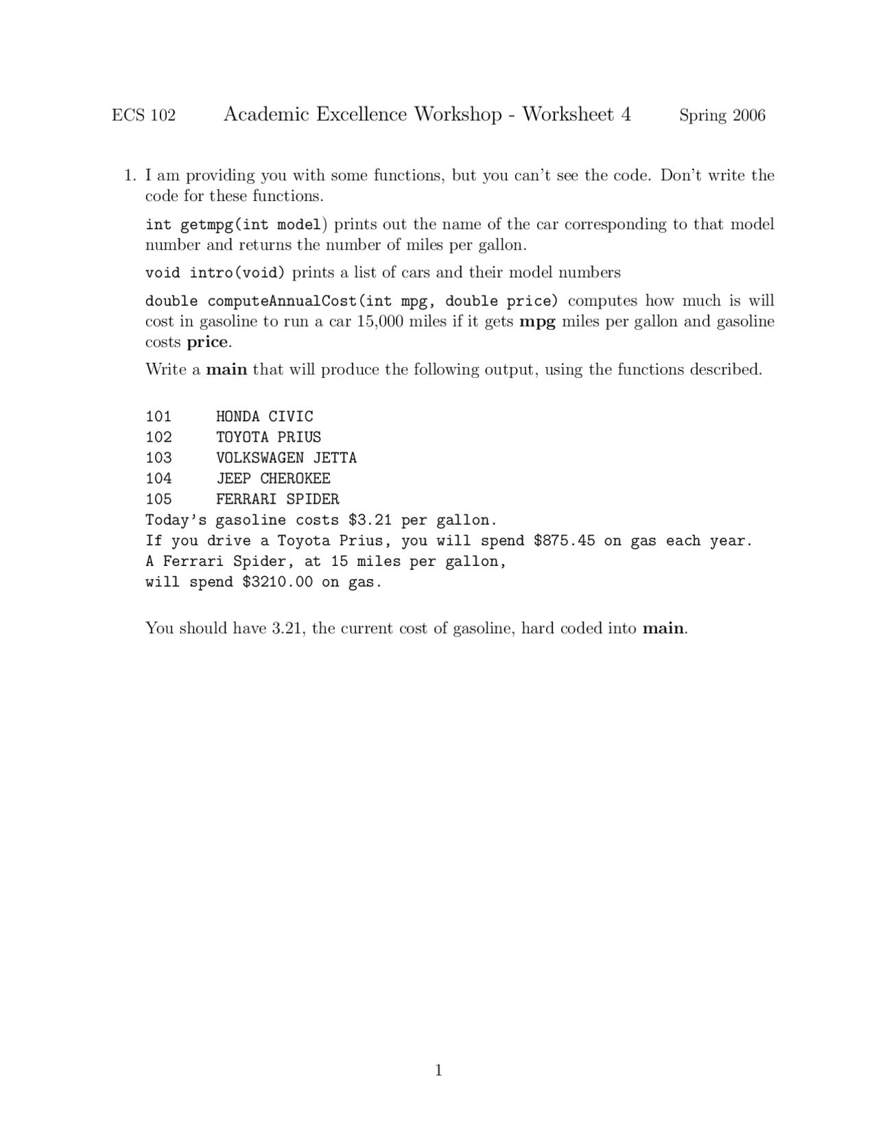 Introduction To Computing Worksheet 4 Ecs 102 Docsity