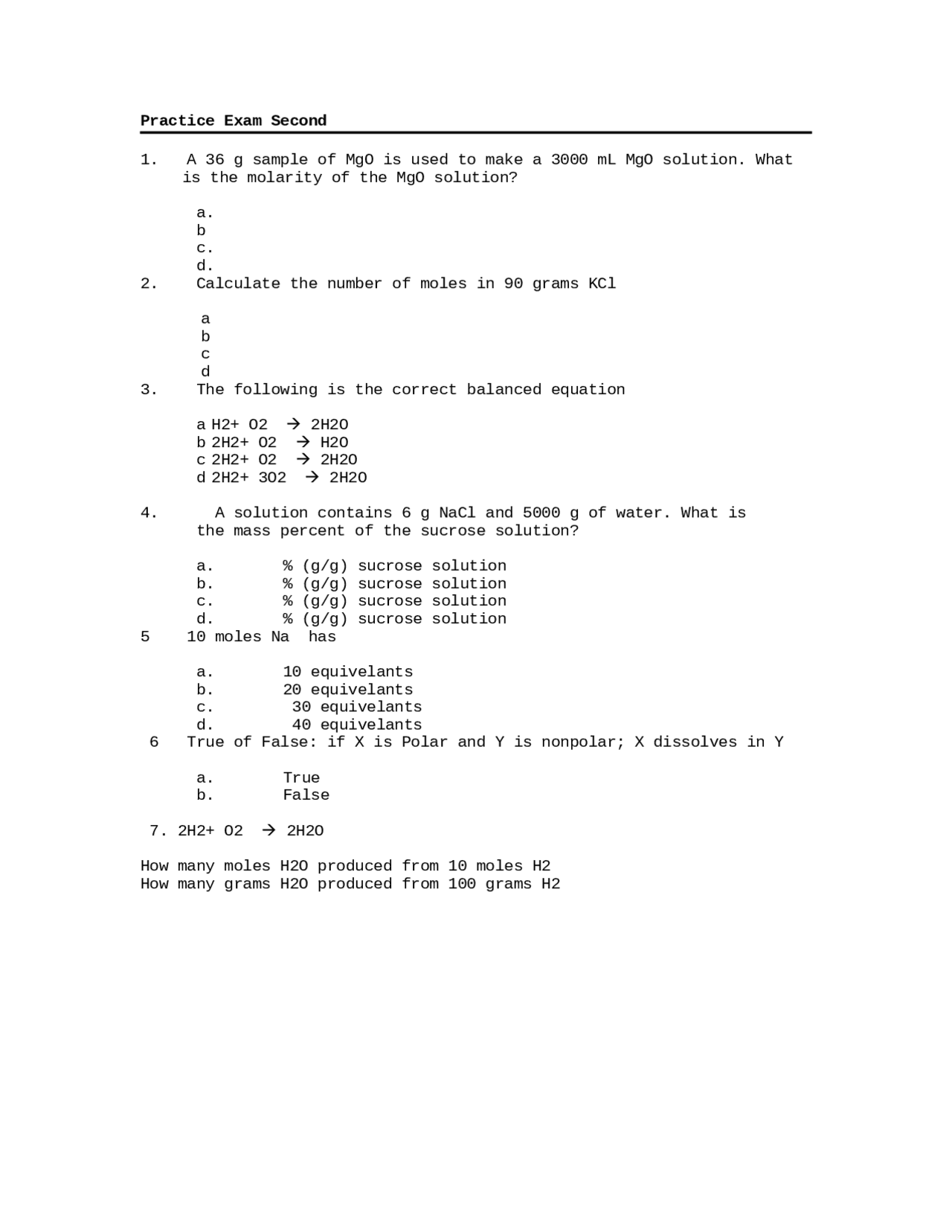 Second Practice Exam - Introduction to Biological Chemistry | BIO 1100 ...