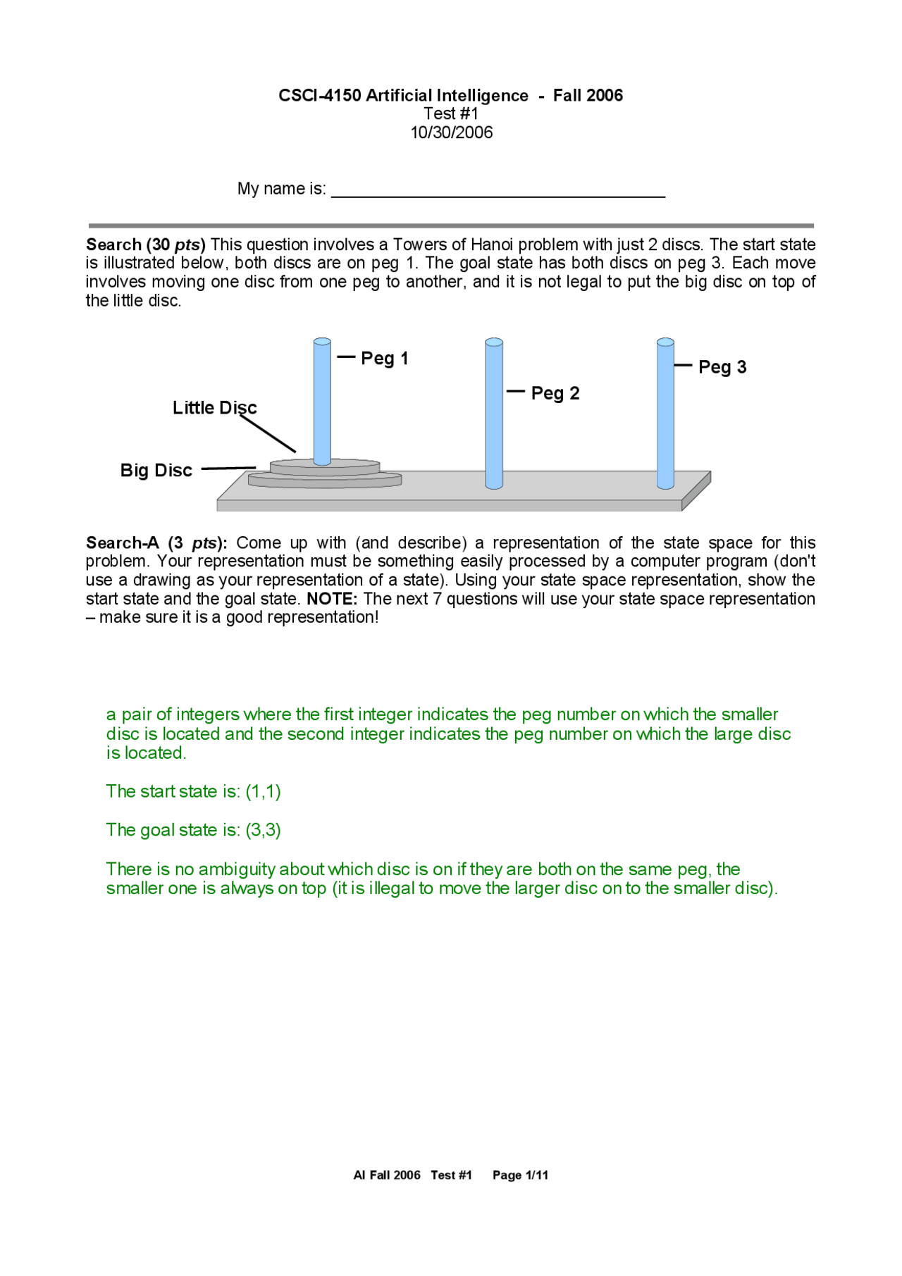 Practice Test 1 On Introduction To Artificial Intelligence Csci 4150