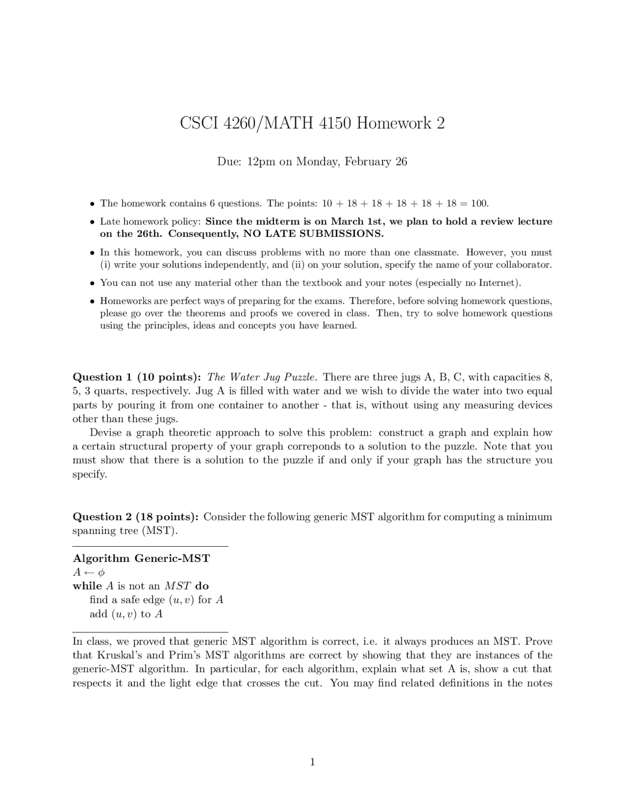 Sample Questions For Homework 2 Graph Theory Csci 4260 Docsity