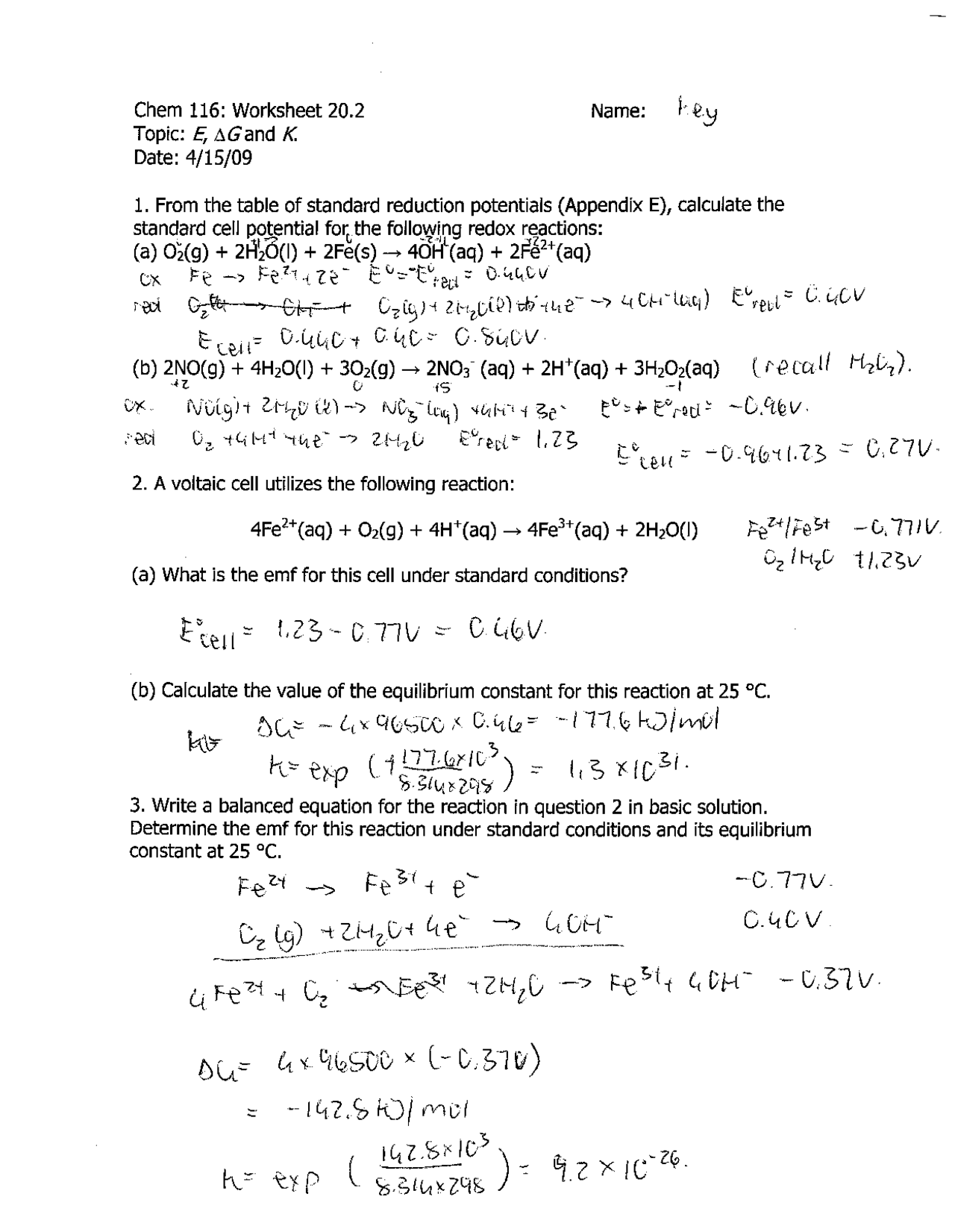 Worksheet 20 with Answers - Principles of Chemistry II | CHEM 116 ...