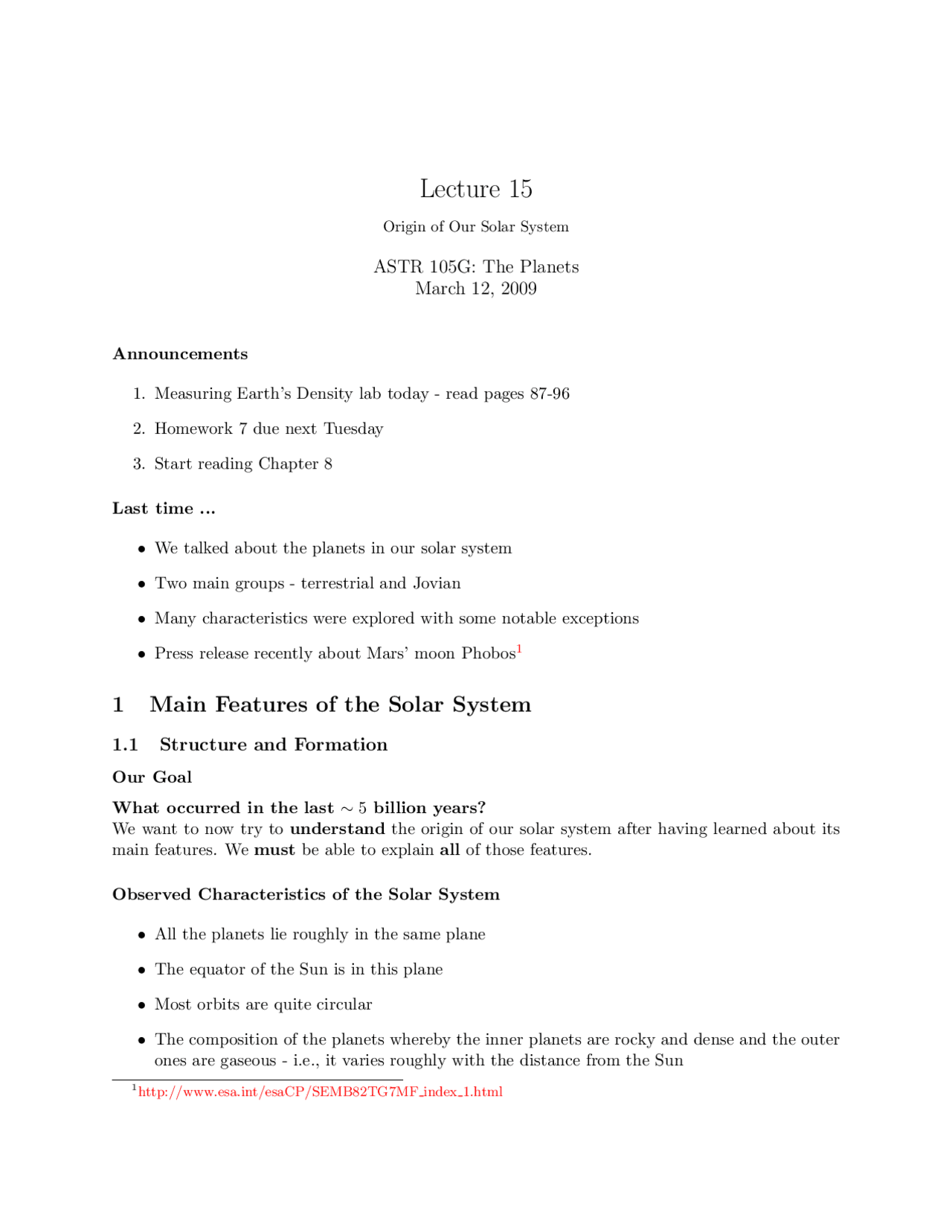 Notes On Origin Our Solar System The Planets Astr 105g Docsity