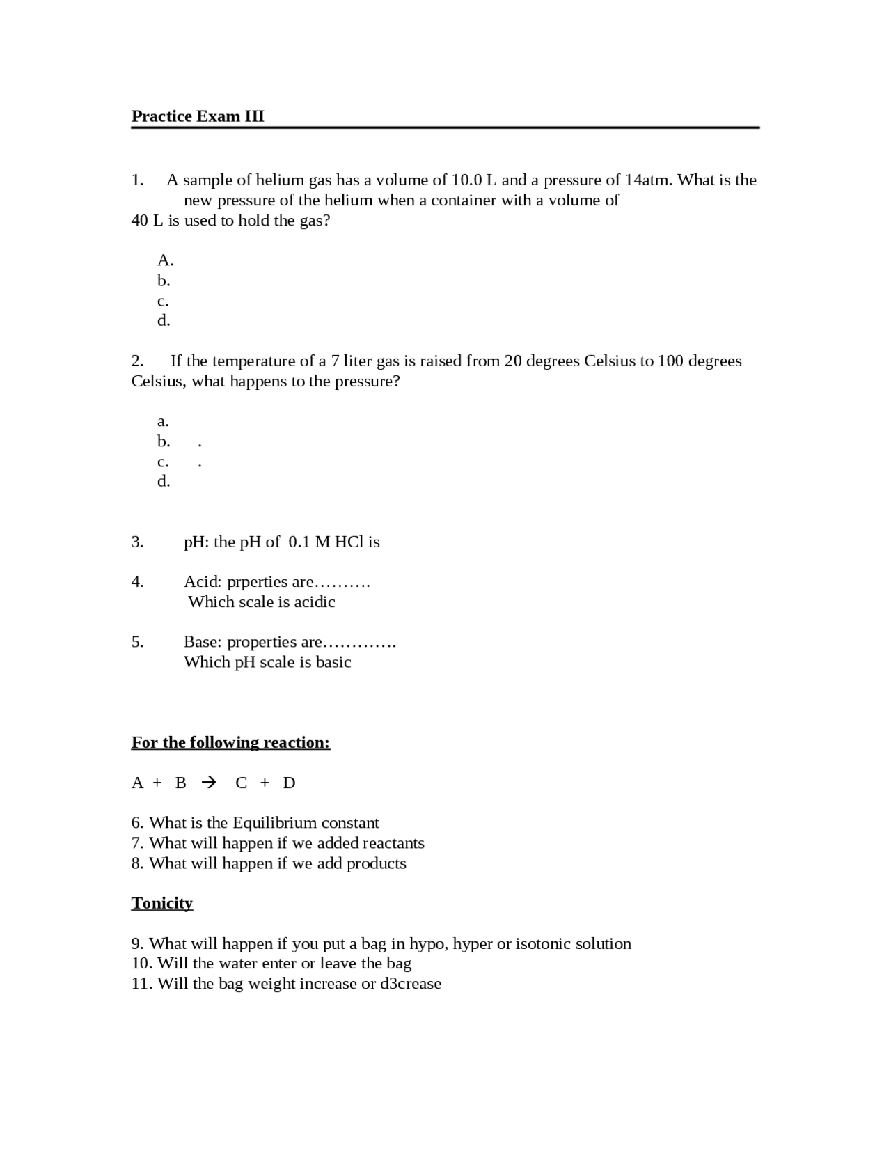Third Practice Exam - Introduction to Biological Chemistry | BIO 1100 ...